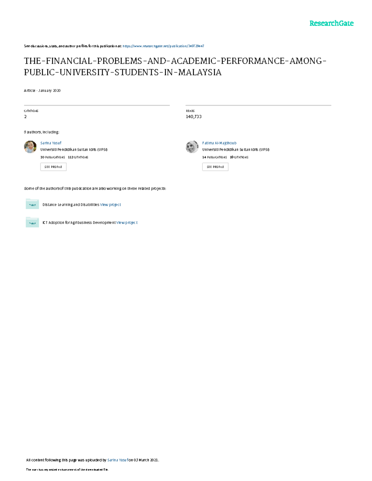 THE Financial Problems AND Academic Performance Among Public University ...