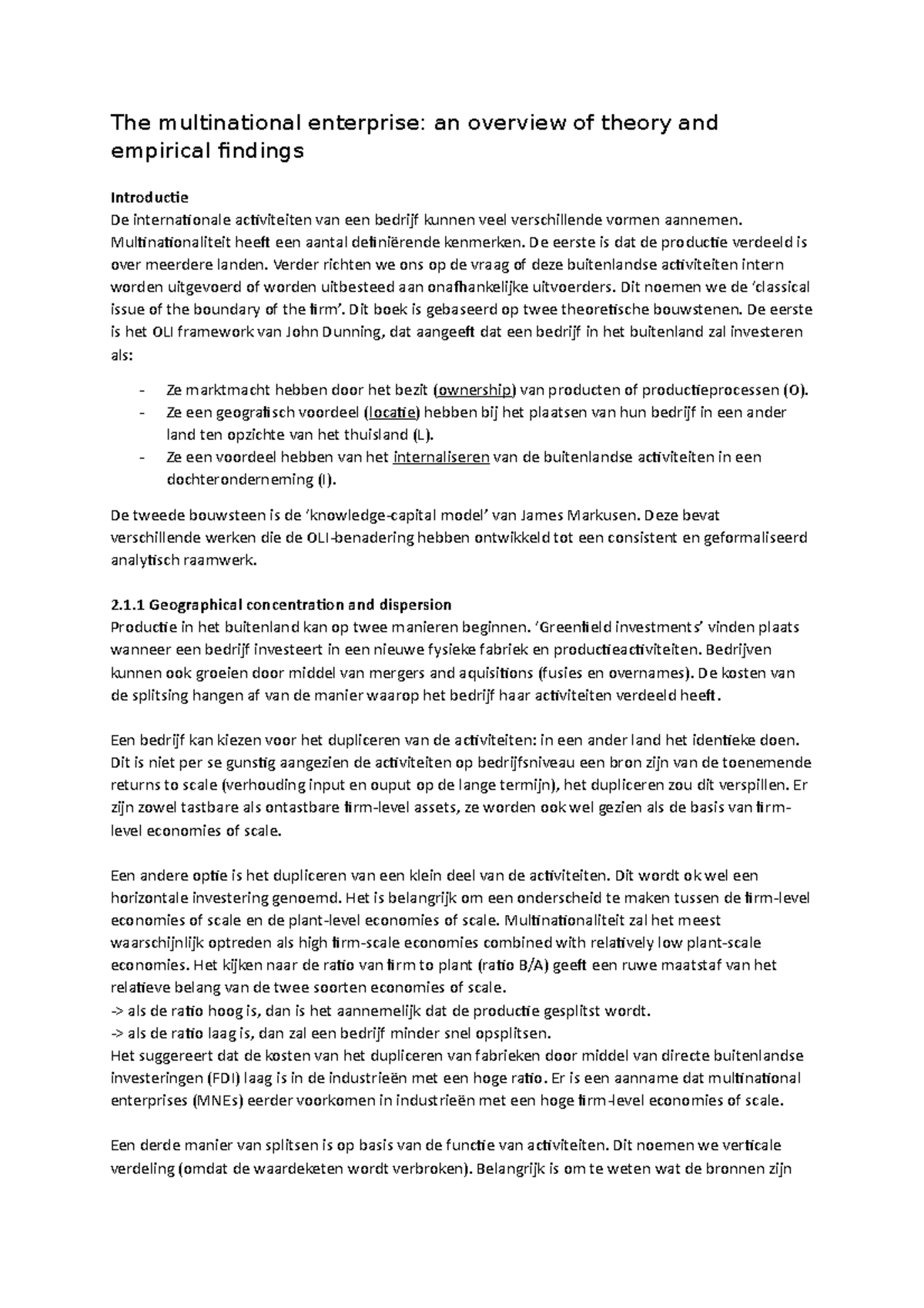 The multinational enterprise samenvatting - The multinational ...