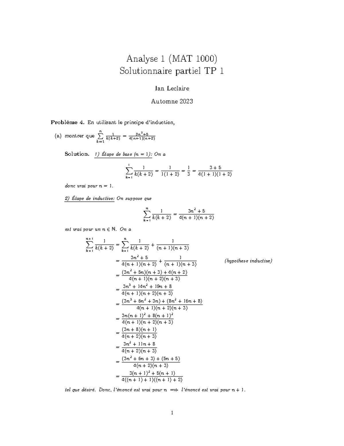 MAT1000-A23 Solutionnaire TP15sept - Analyse 1 (MAT 1000) Solutionnaire ...