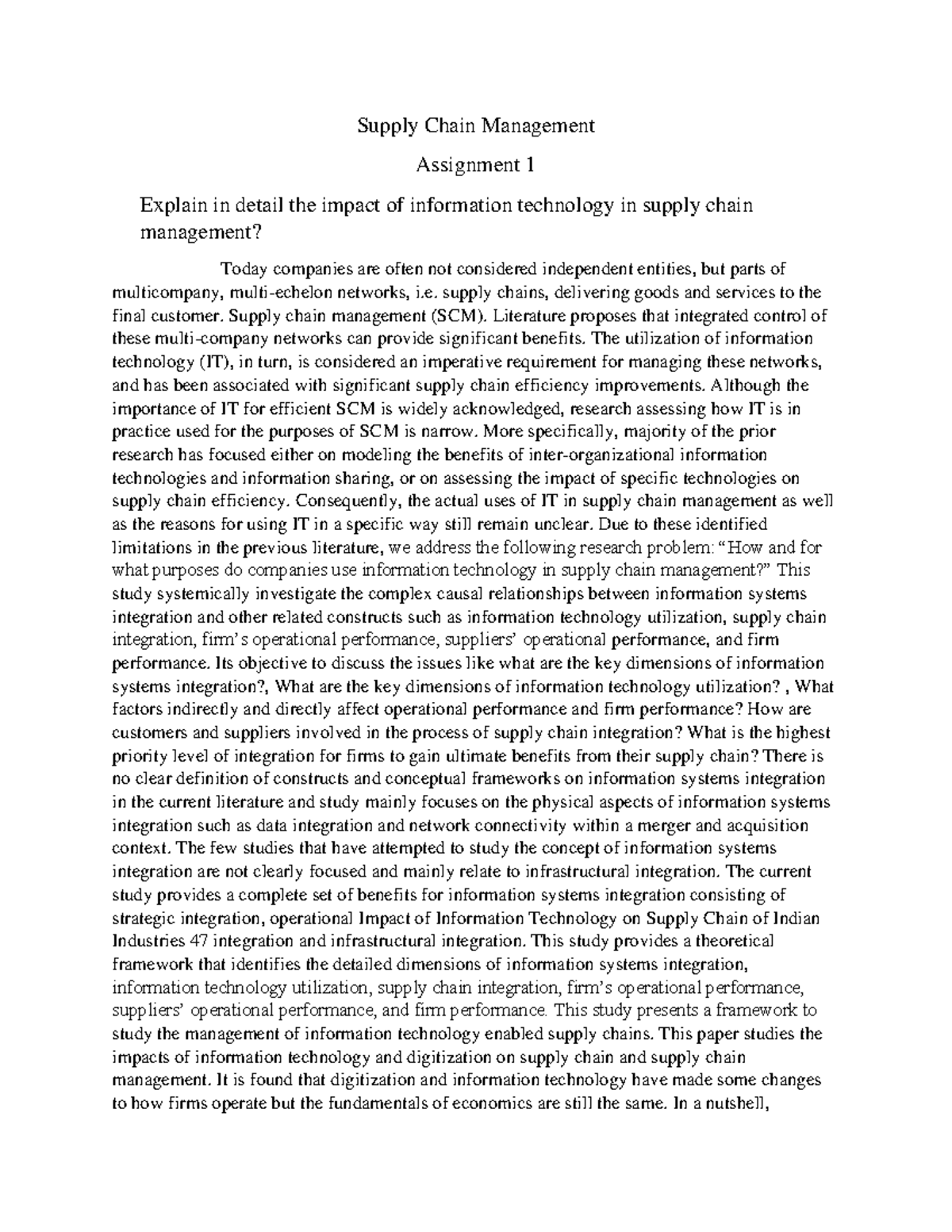 Supply Chain Management ASS 1 - Supply Chain Management Assignment 1 ...