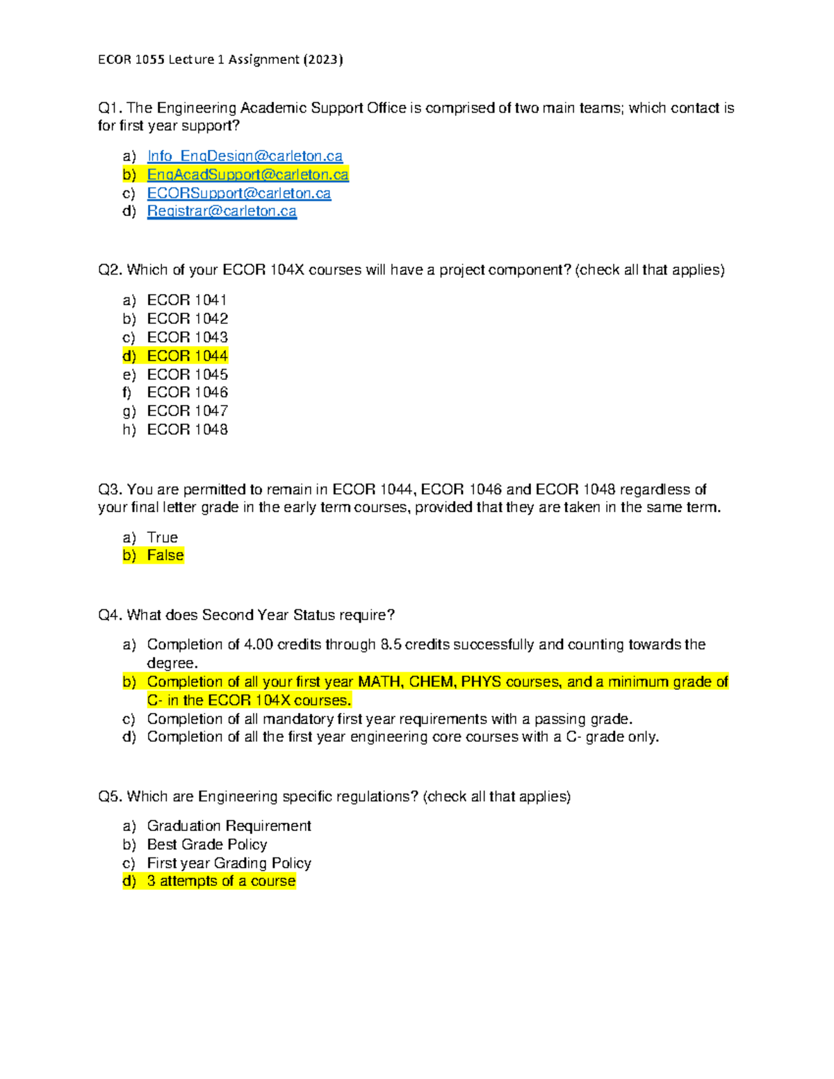 ECOR 1055 Lecture 1 Assignment - ECOR 1055 Lecture 1 Assignment (2023 ...