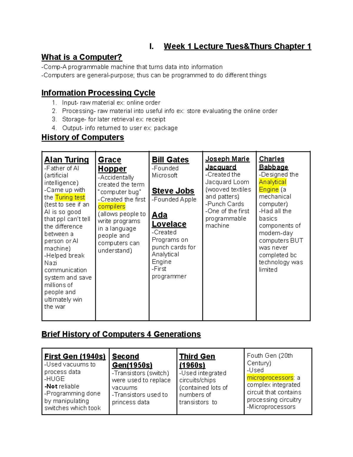 CS8 Lecture Notes Week1- I. Week 1 Lecture Tues&Thurs Chapter 1 What is ...