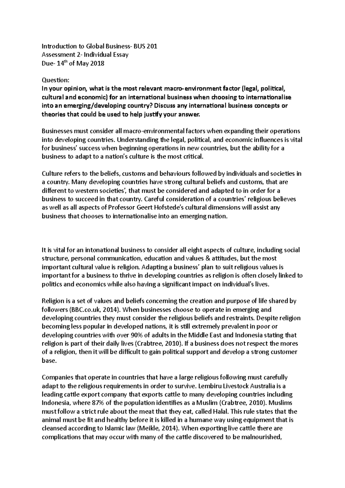 Global Business Assignment 2 - Introduction to Global Business- BUS 201 ...