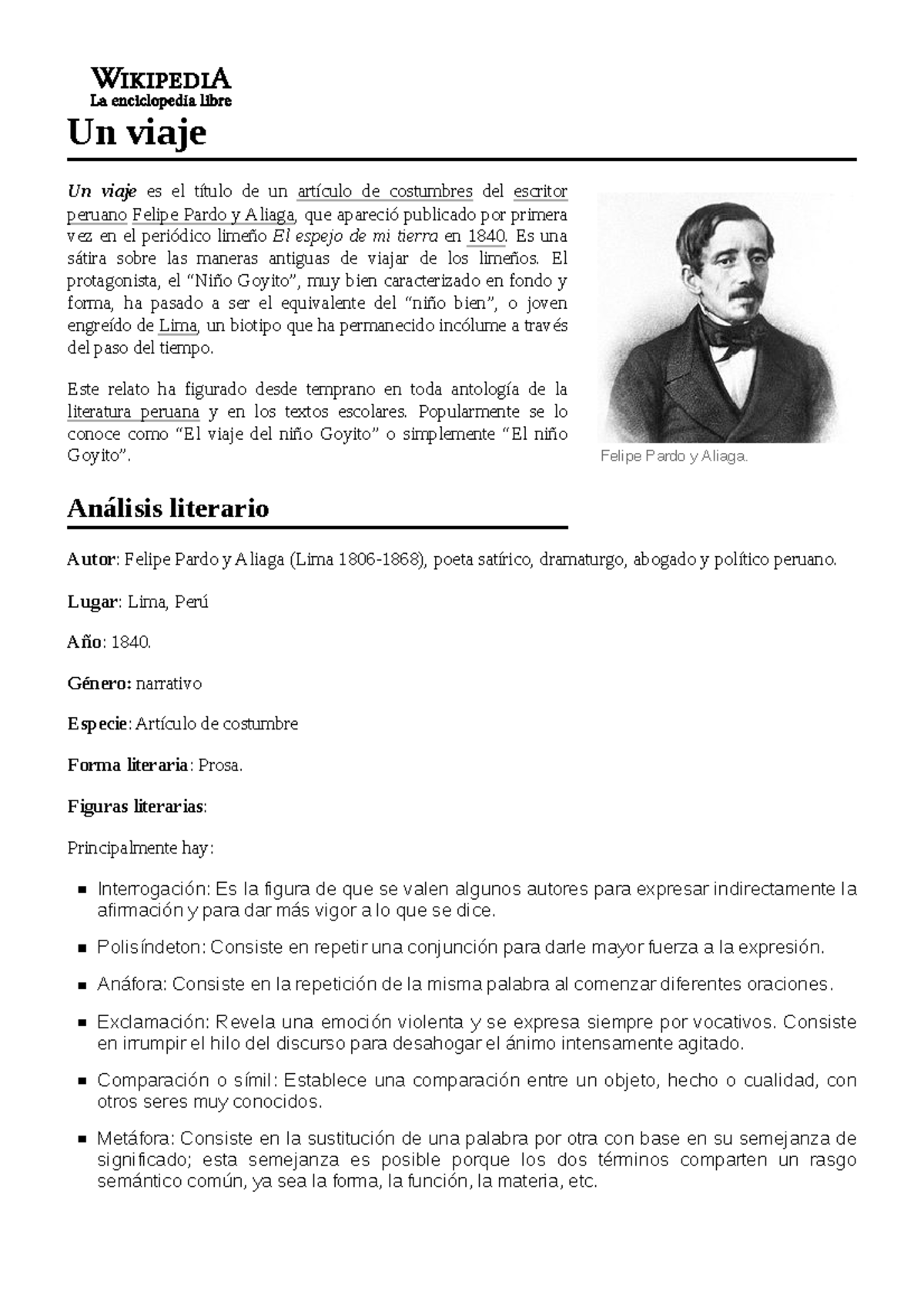 Un viaje - chghh - Felipe Pardo y Aliaga. Un viaje Un viaje es el ...