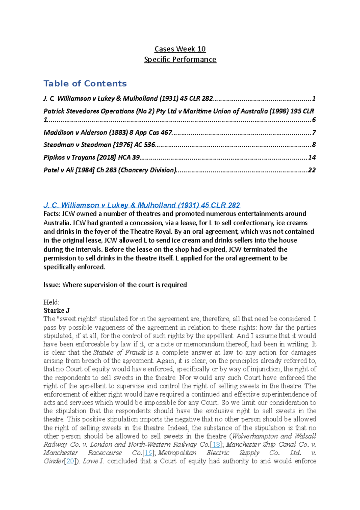 Cases Week 10 Specific Performance - Cases Week 10 Specific Performance ...