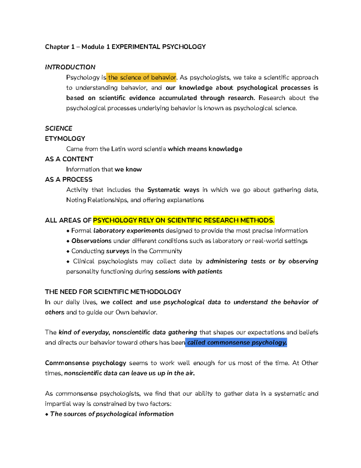 Expepsy - Chapter 1 – Module 1 EXPERIMENTAL PSYCHOLOGY INTRODUCTION ...