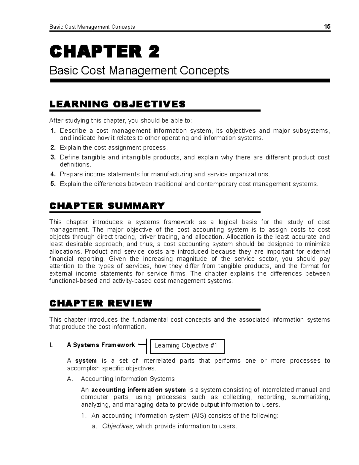 Cost Management Concepts - Describe a cost management information system, its objectives and ...