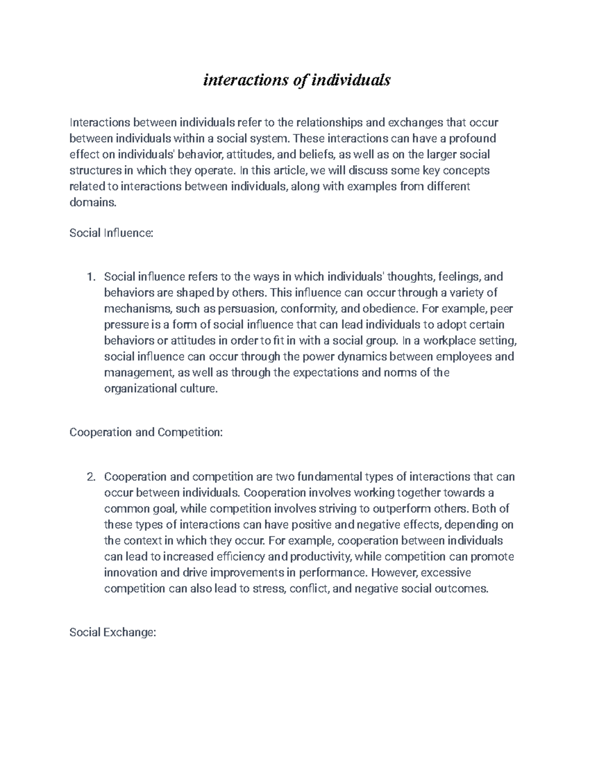 Notes on interactions of individuals - interactions of individuals ...