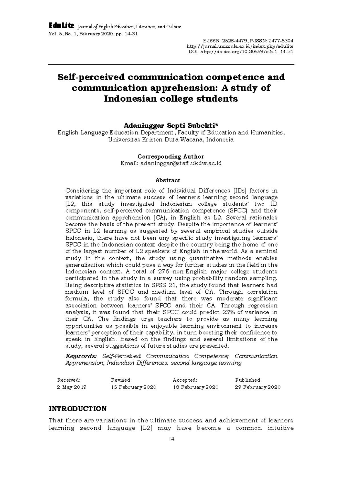 Self-perceived communication competence and commun - Journal of English ...