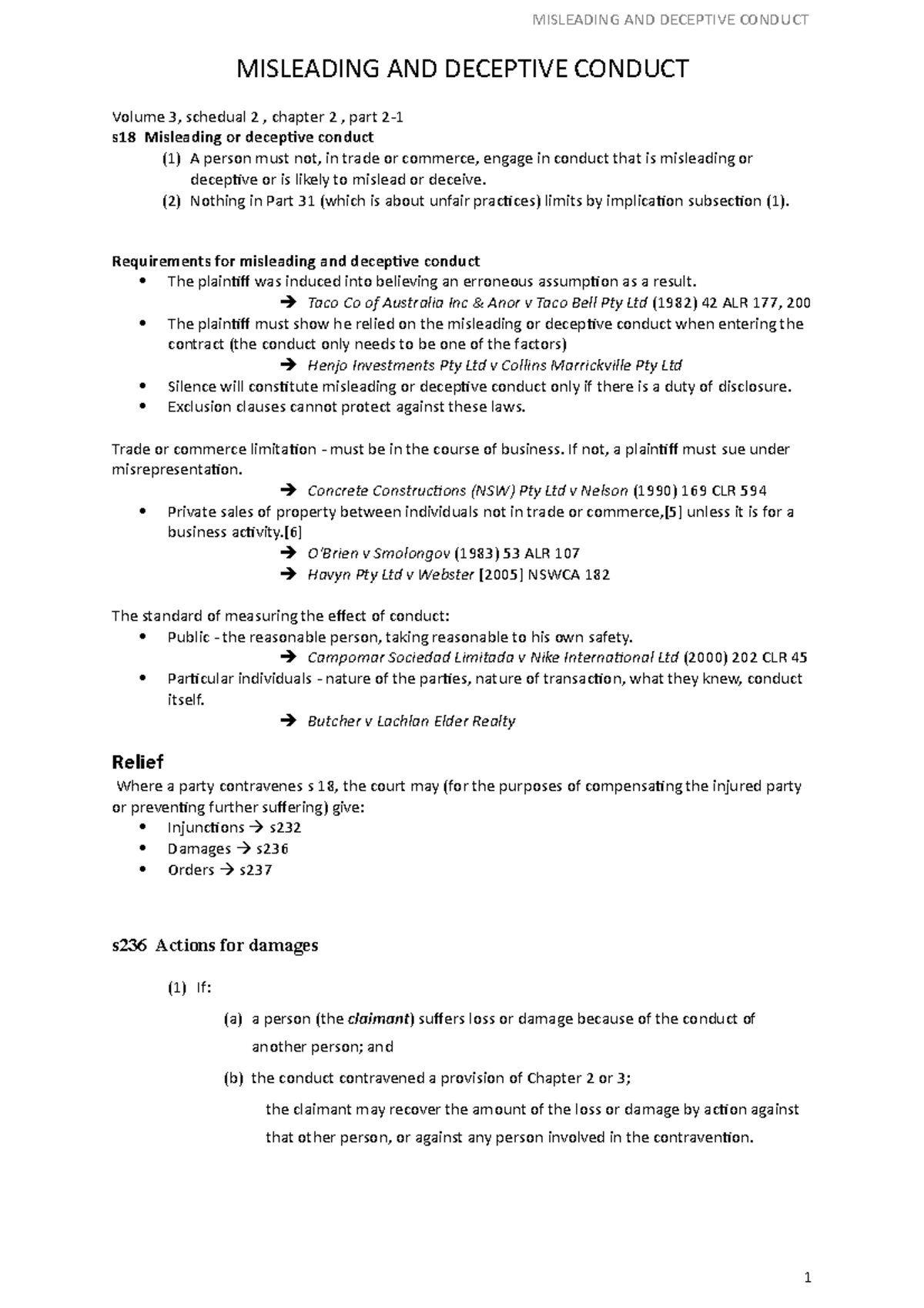 Wk 12 - Misleading AND Deceptive Conduct - MISLEADING AND DECEPTIVE ...