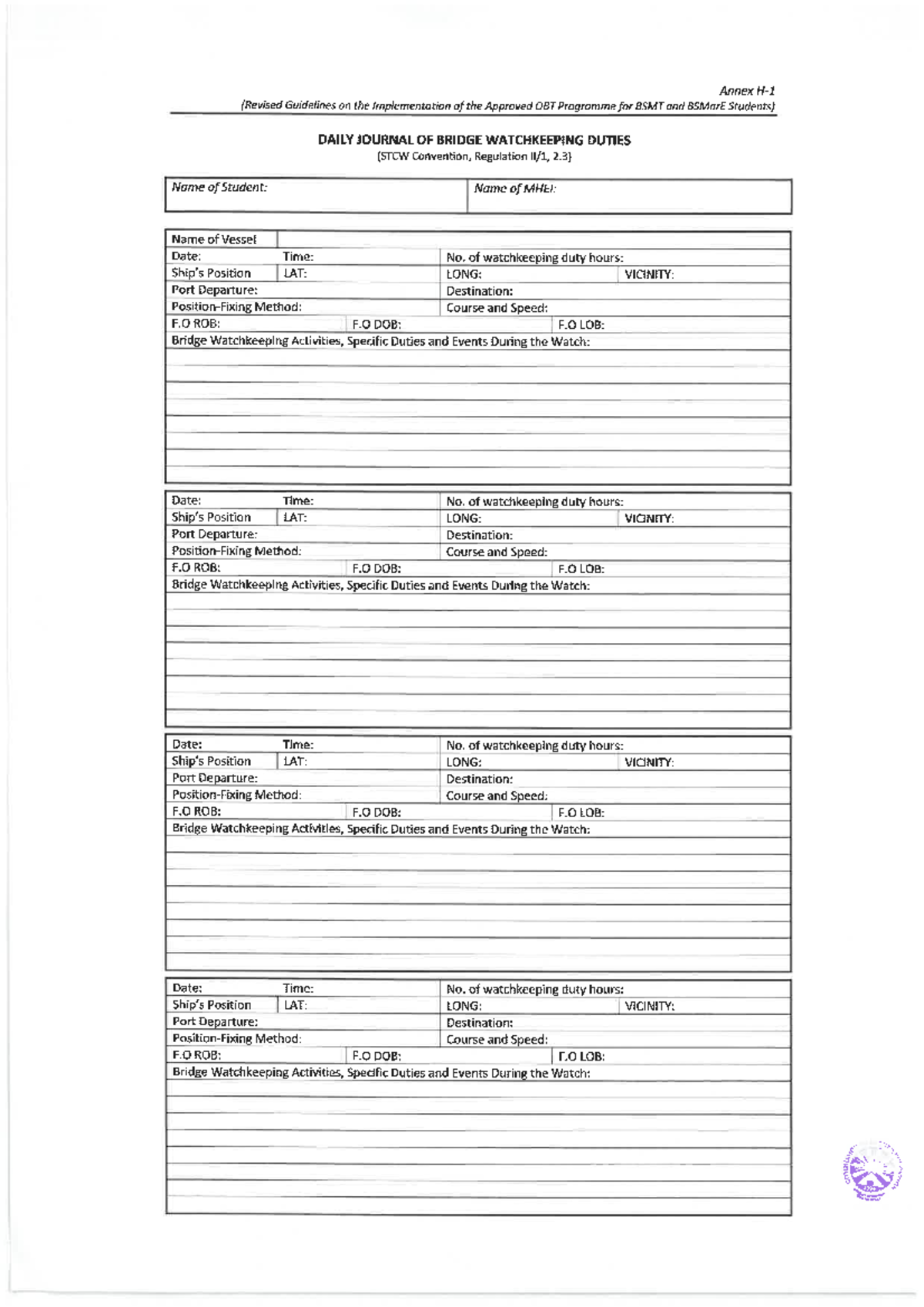 Jcmmc 01 annex h1 - Daily journal - Annex (Revised Guidelines on the ...