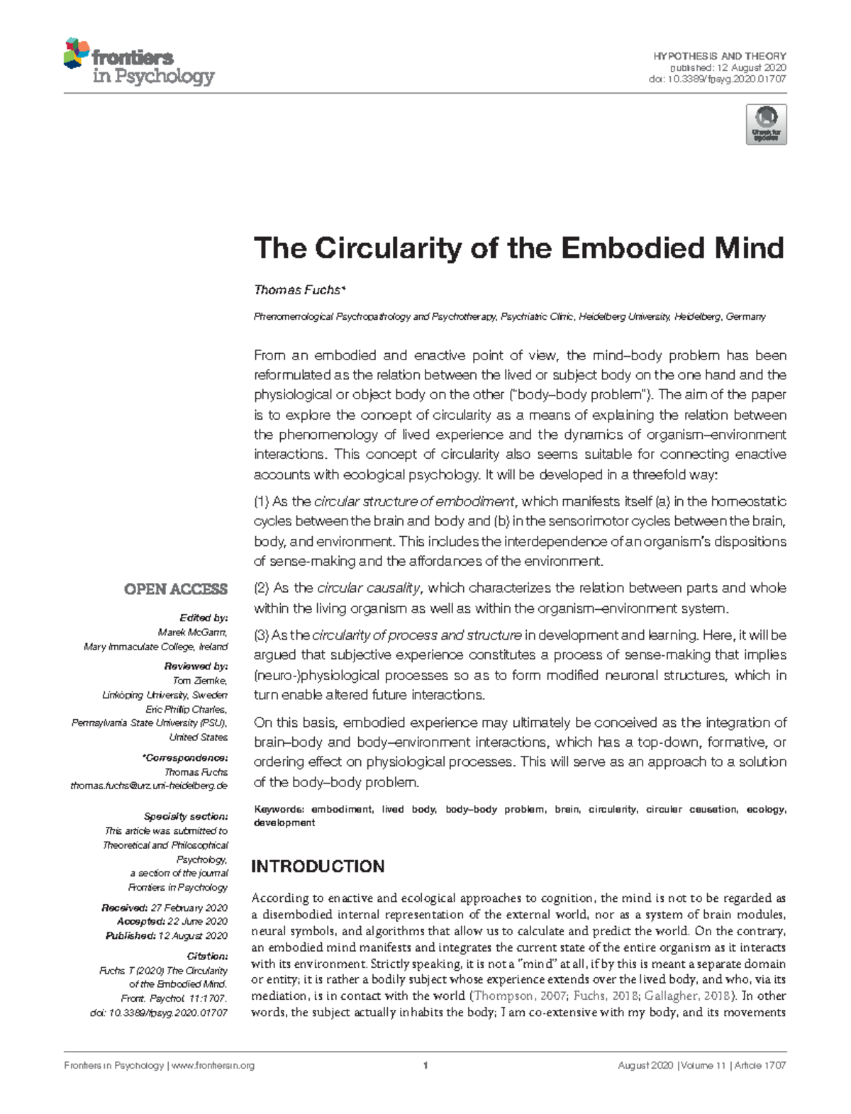 Fuchs-Circularity of Embodied Mind - HYPOTHESIS AND THEORY published ...