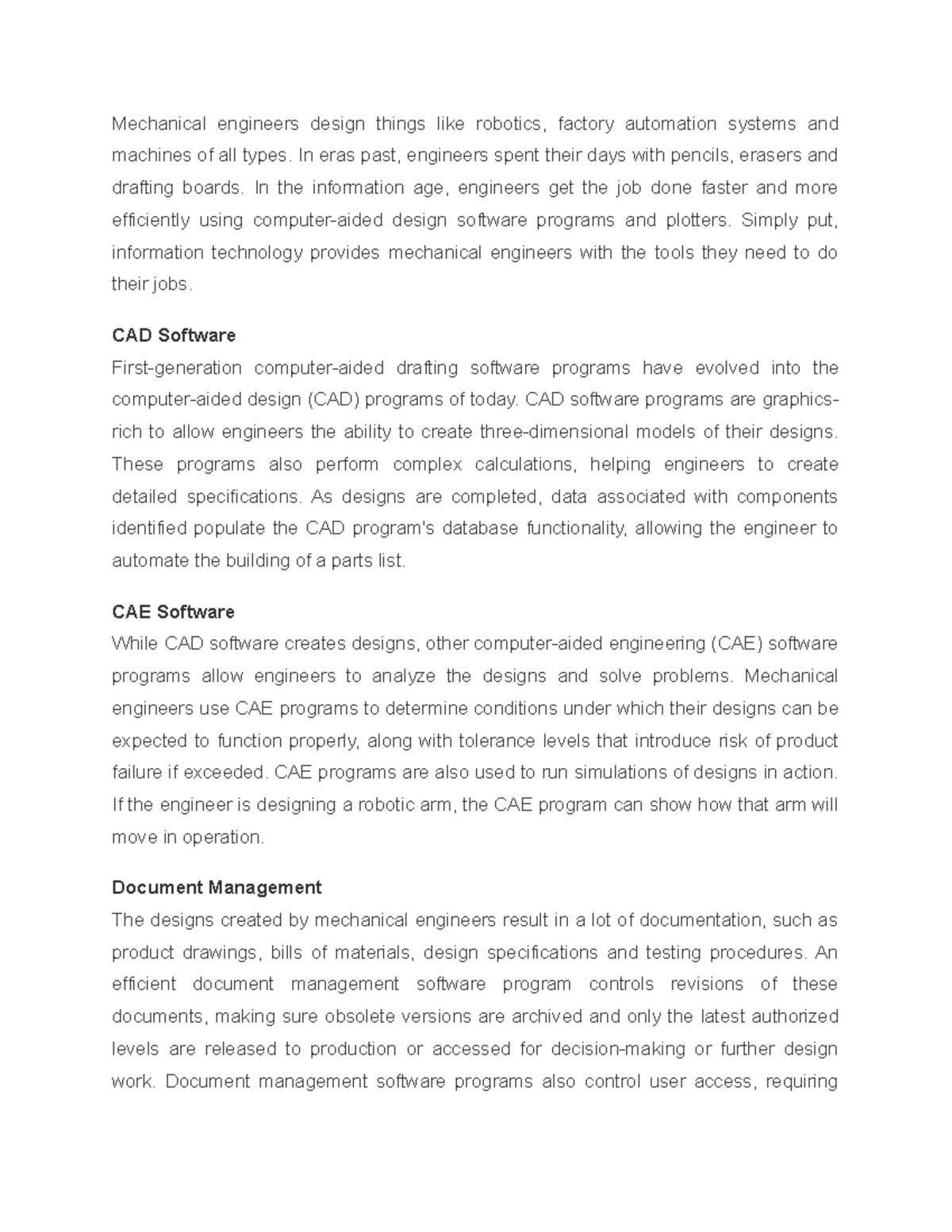 Mechanical engineering and computers - Mechanical engineers design ...