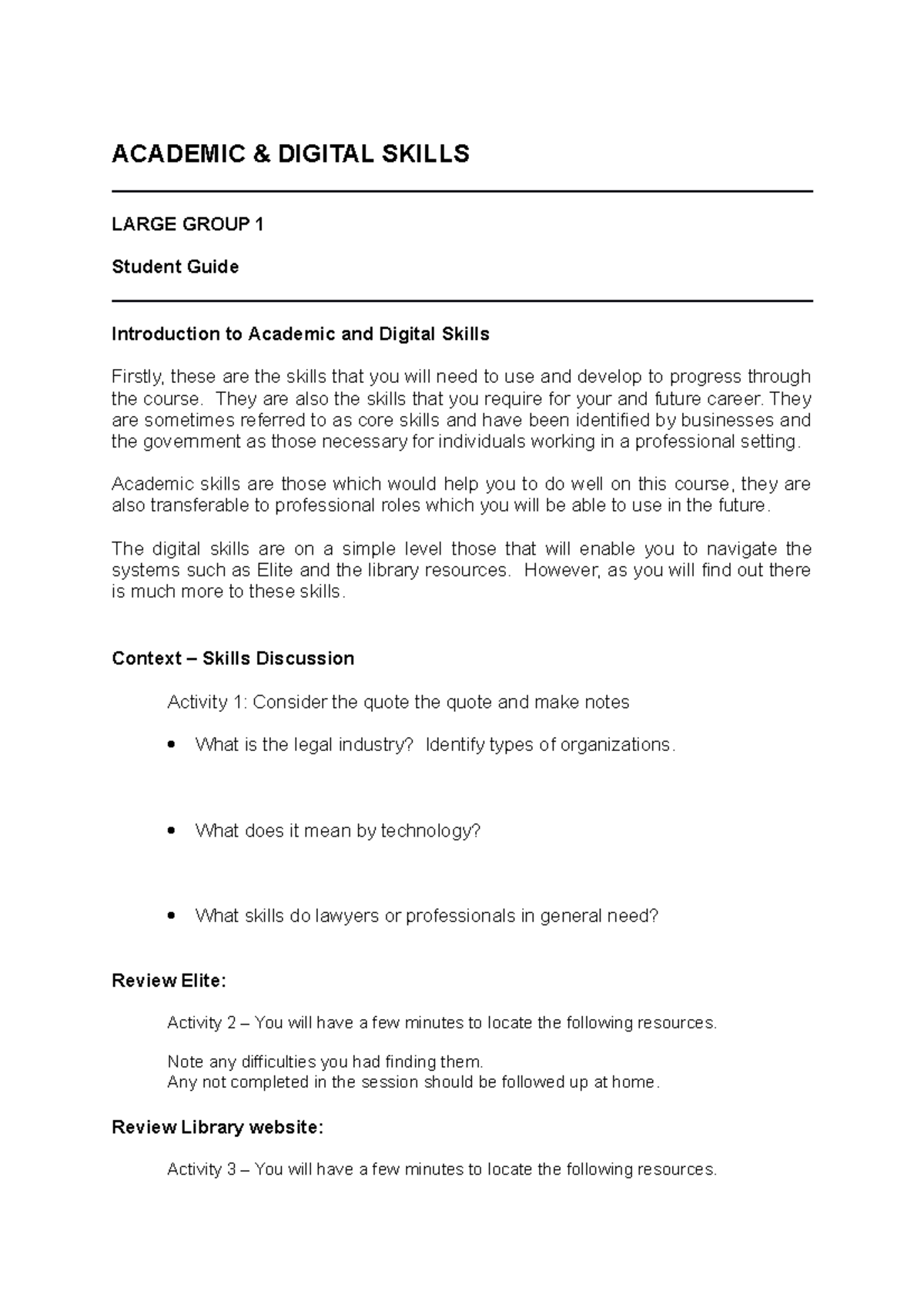 L1 - intro to academic and digital skills - ACADEMIC & DIGITAL SKILLS ...