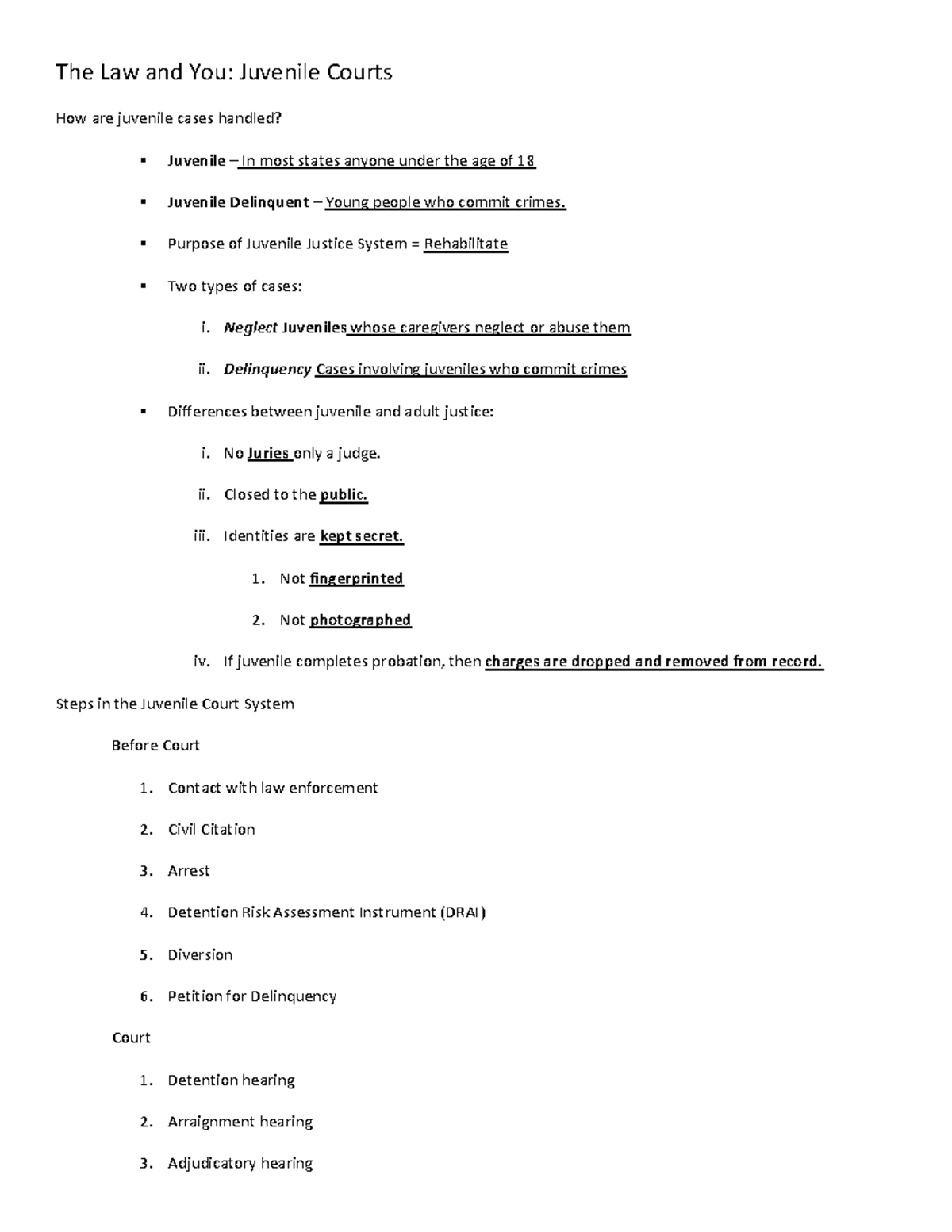 5 - Notes - The Law and You: Juvenile Courts How are juvenile cases ...