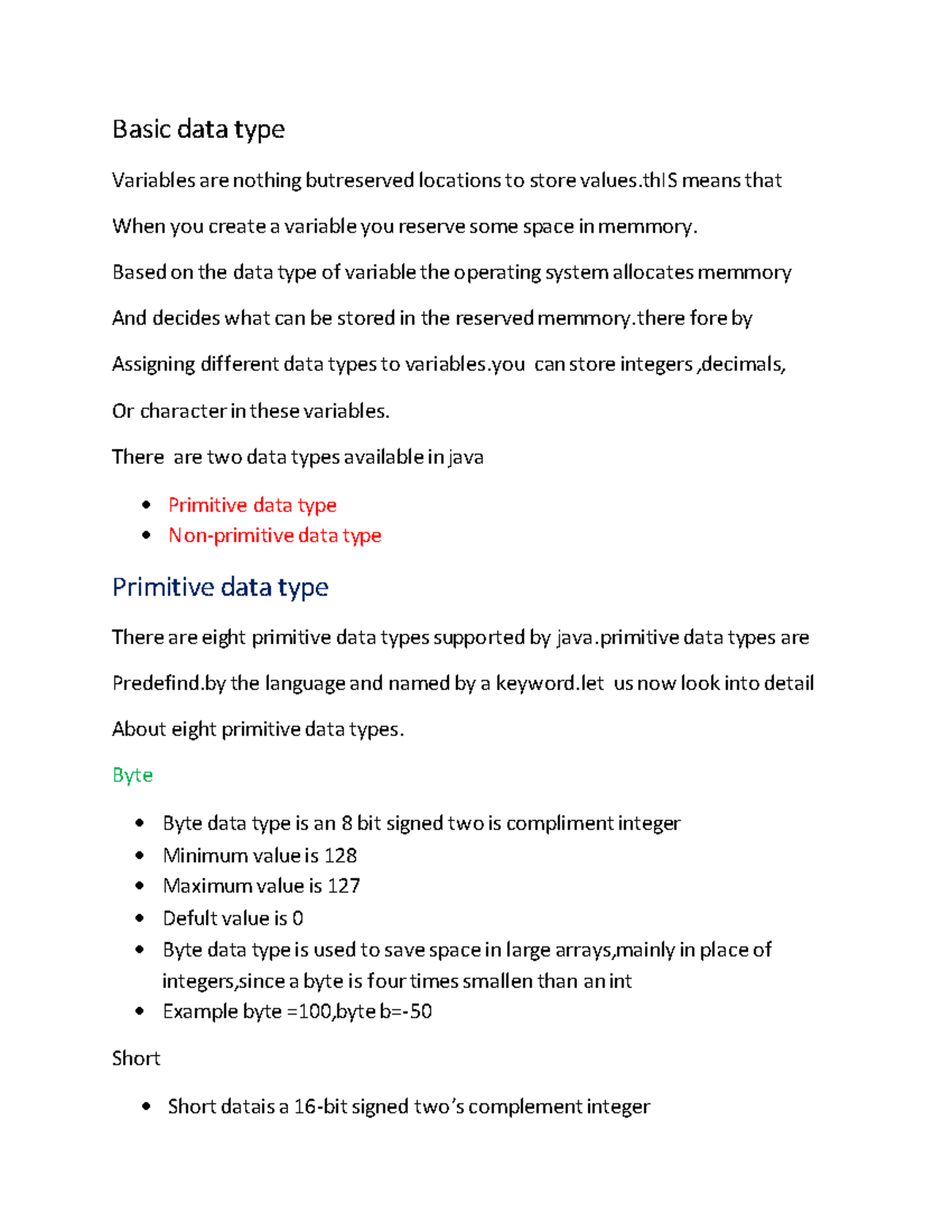 Basic Data Type In Java Programming Language Basic Data Type Variables Are Nothing Butreserved 8752