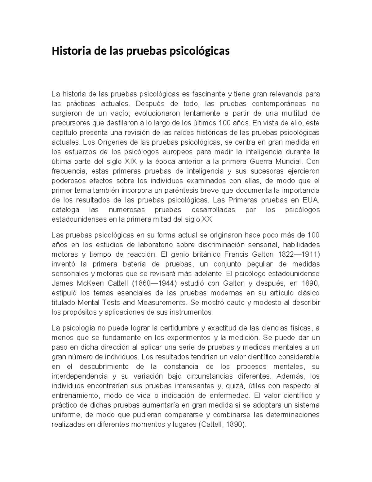 259605388 Historia de Las Pruebas Psicologicas - Historia de las pruebas psicológicas La ...