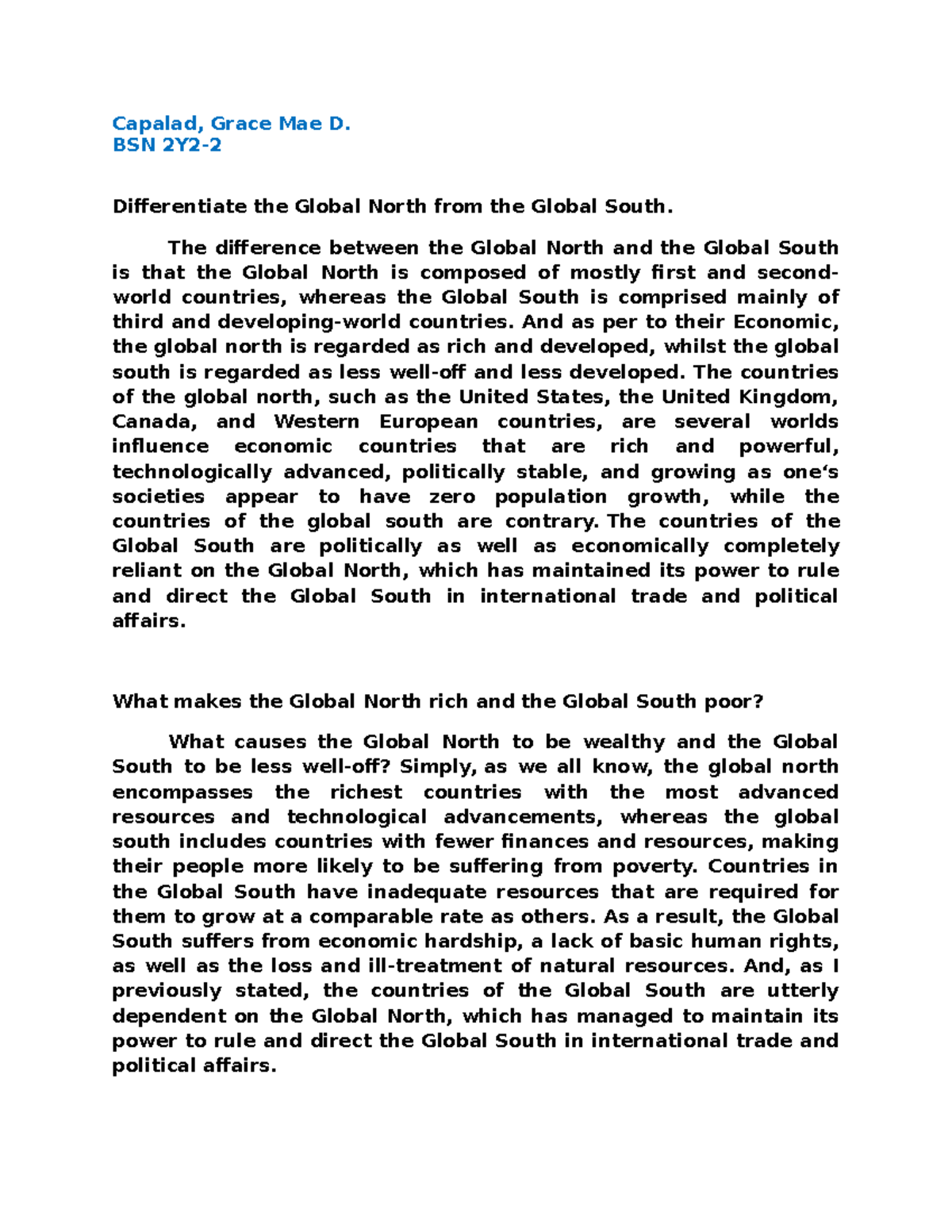Capalad-TCWD - ACTIVITY - Capalad, Grace Mae D. BSN 2Y2- Differentiate ...