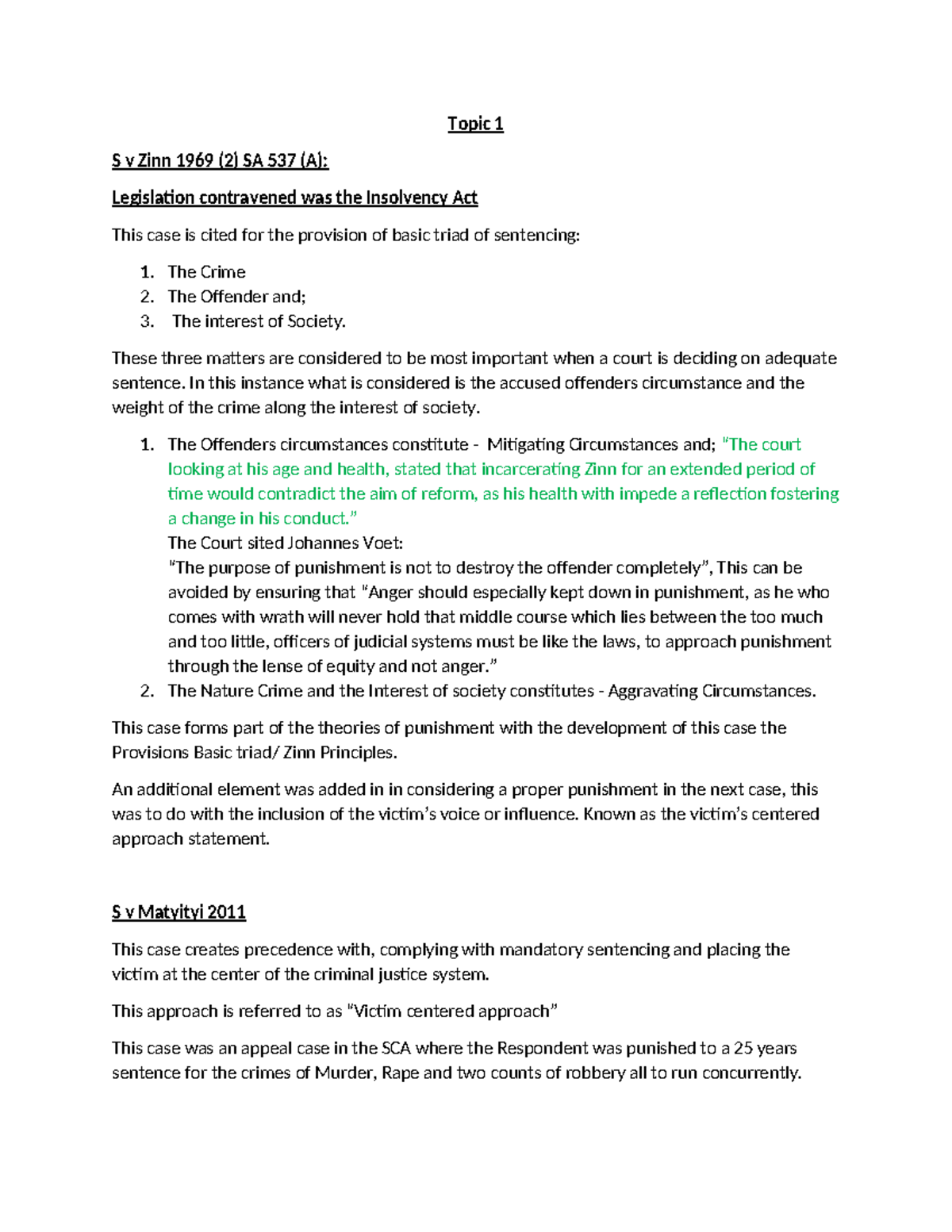 Crim notes - Summary Criminal law - Topic 1 S v Zinn 1969 (2) SA 537 (A ...