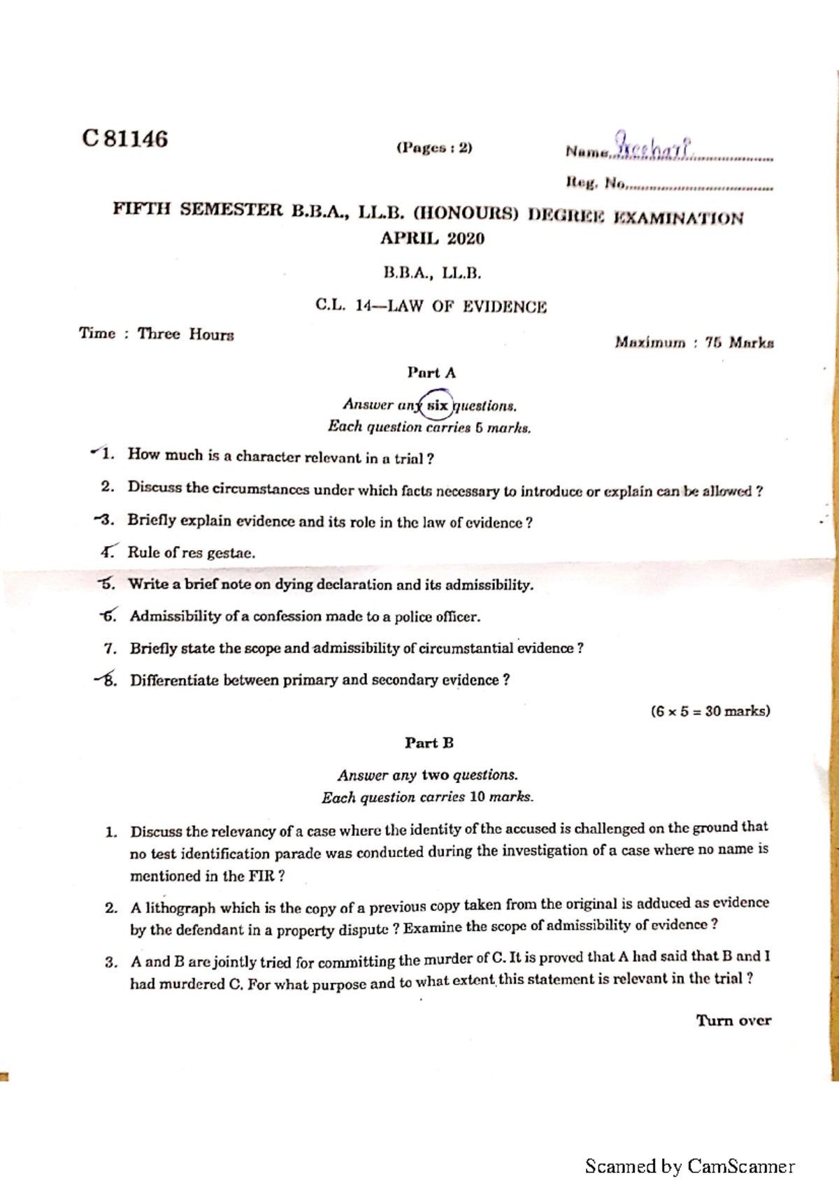 5th sem question paper - Business administration and legislative law ...
