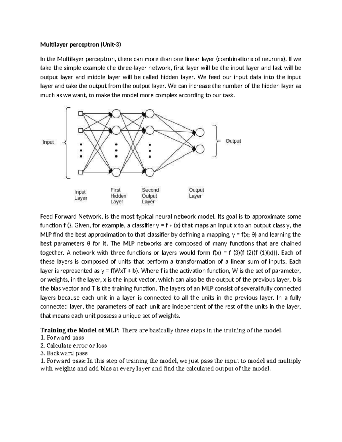 Multilayer perceptron notes - Multilayer perceptron (Unit-3) In the ...