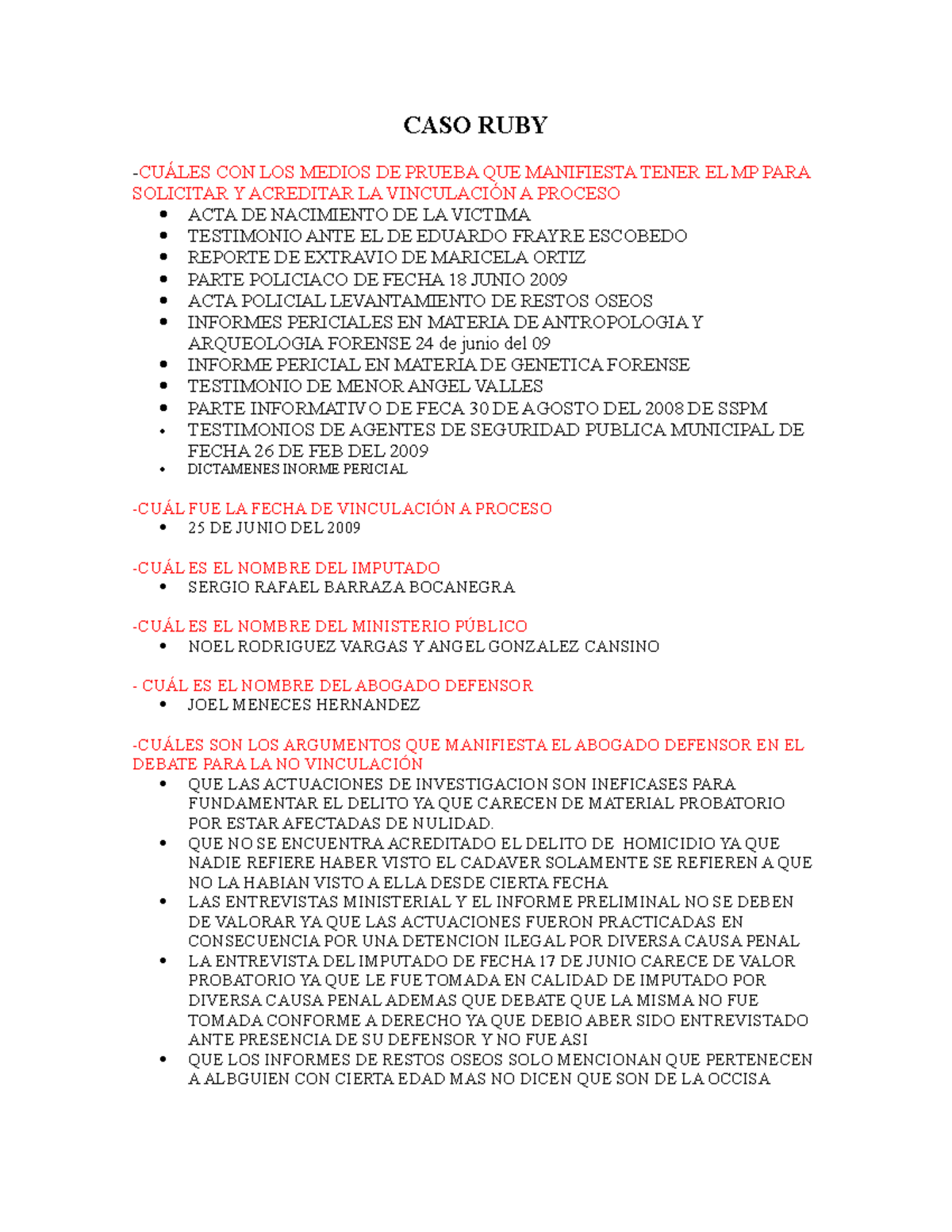 CASO RUBY - CASO RUBY CUÁLES CON LOS MEDIOS DE PRUEBA QUE MANIFIESTA TENER EL MP PARA SOLICITAR ...