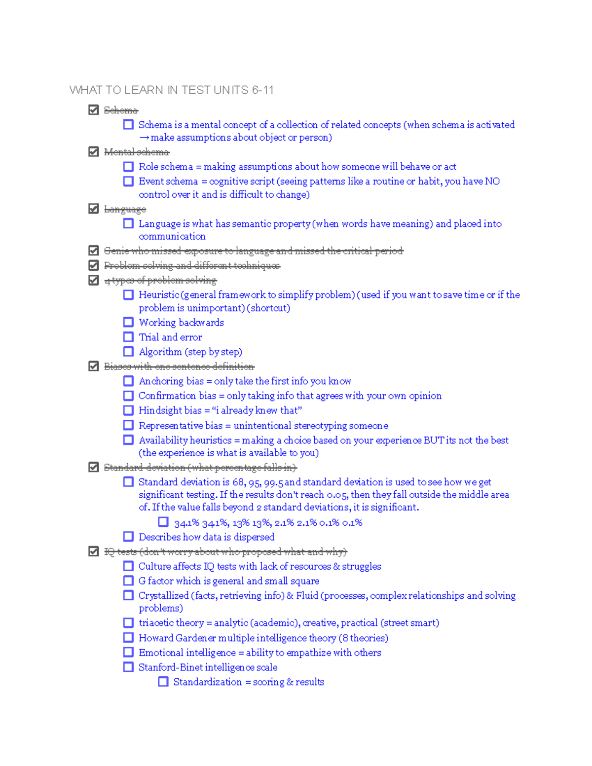 Psych 100 Lecture Notes - WHAT TO LEARN IN TEST UNITS 6- Schema Schema ...