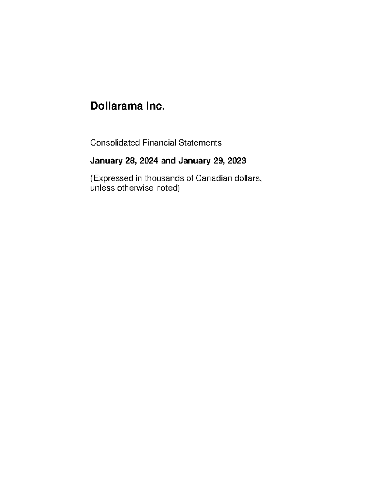 Pwc audit dollarama - Case analysis - Consolidated Financial Statements ...