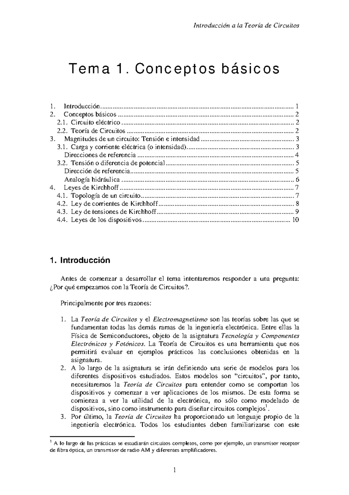 Resumen T1 analisis de circuito Conceptos básicos - Introducción a la Teoría de Circuitos Tema 1 ...