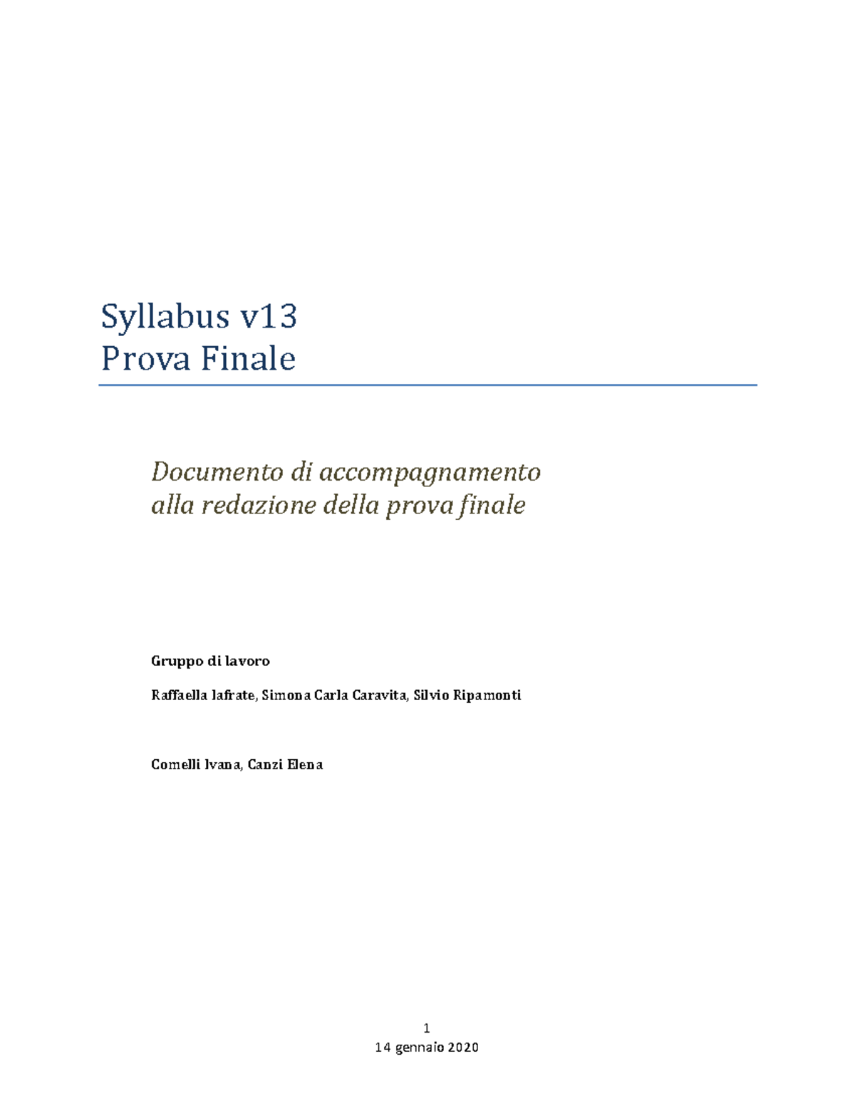 Syllabus V13 Gennaio 2020 - 1 Syllabus v Prova Finale Documento di ...