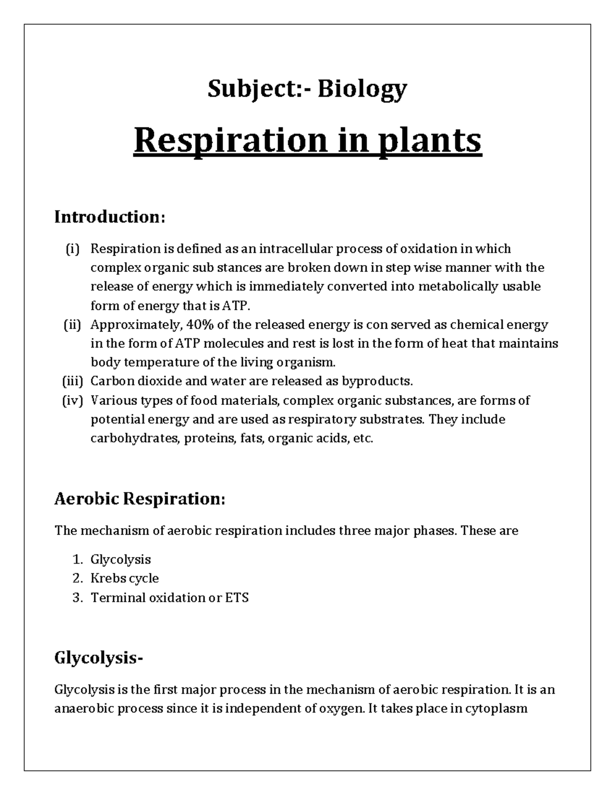 Respiration in plants - A detailed lecture note with great explanations ...