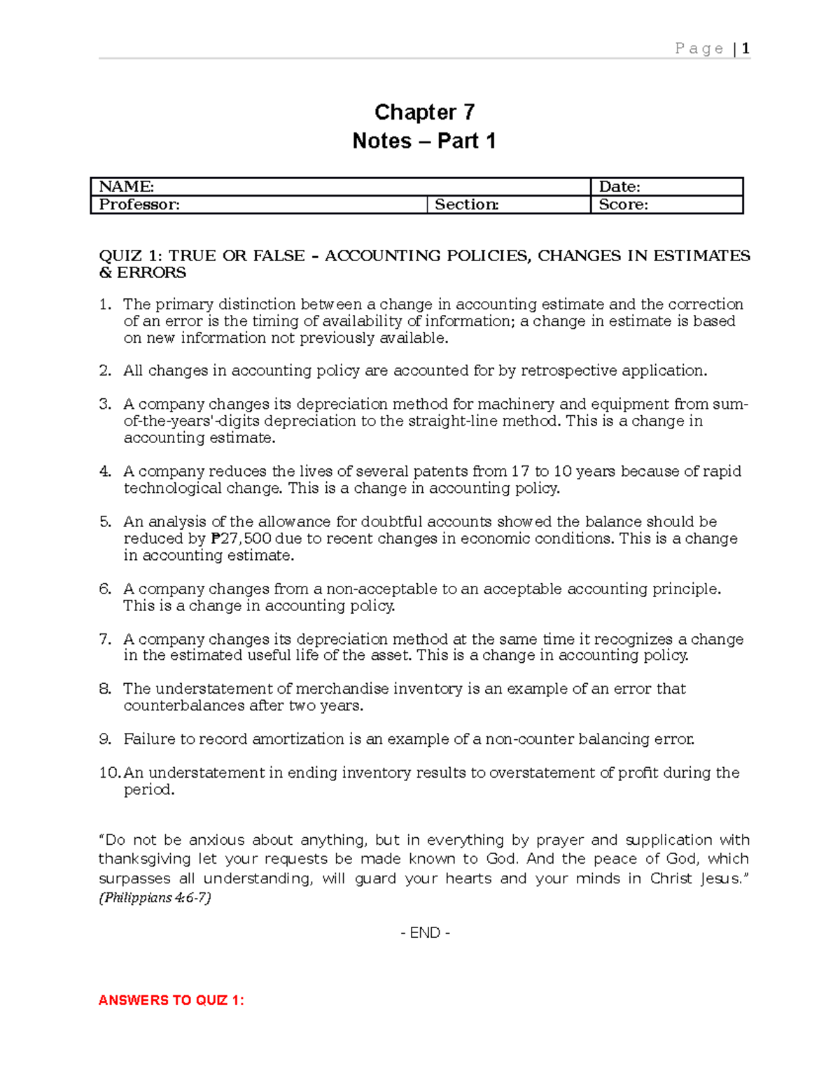 QUIZ Chapter 7 Notes - PART 1 - Chapter 7 Notes – Part 1 NAME: Date ...