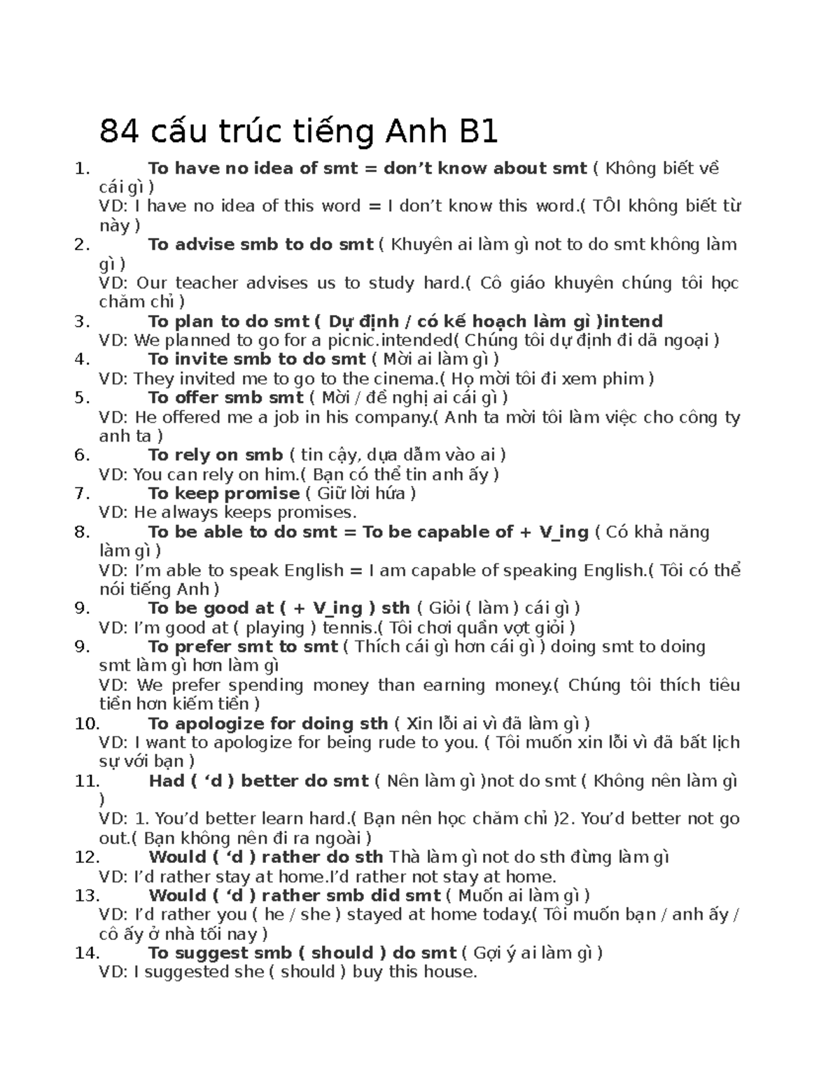 84 Cấu Trúc Tiếng Anh B1 85 Cấu Trúc 84 Cấu Trúc Tiếng Anh B To