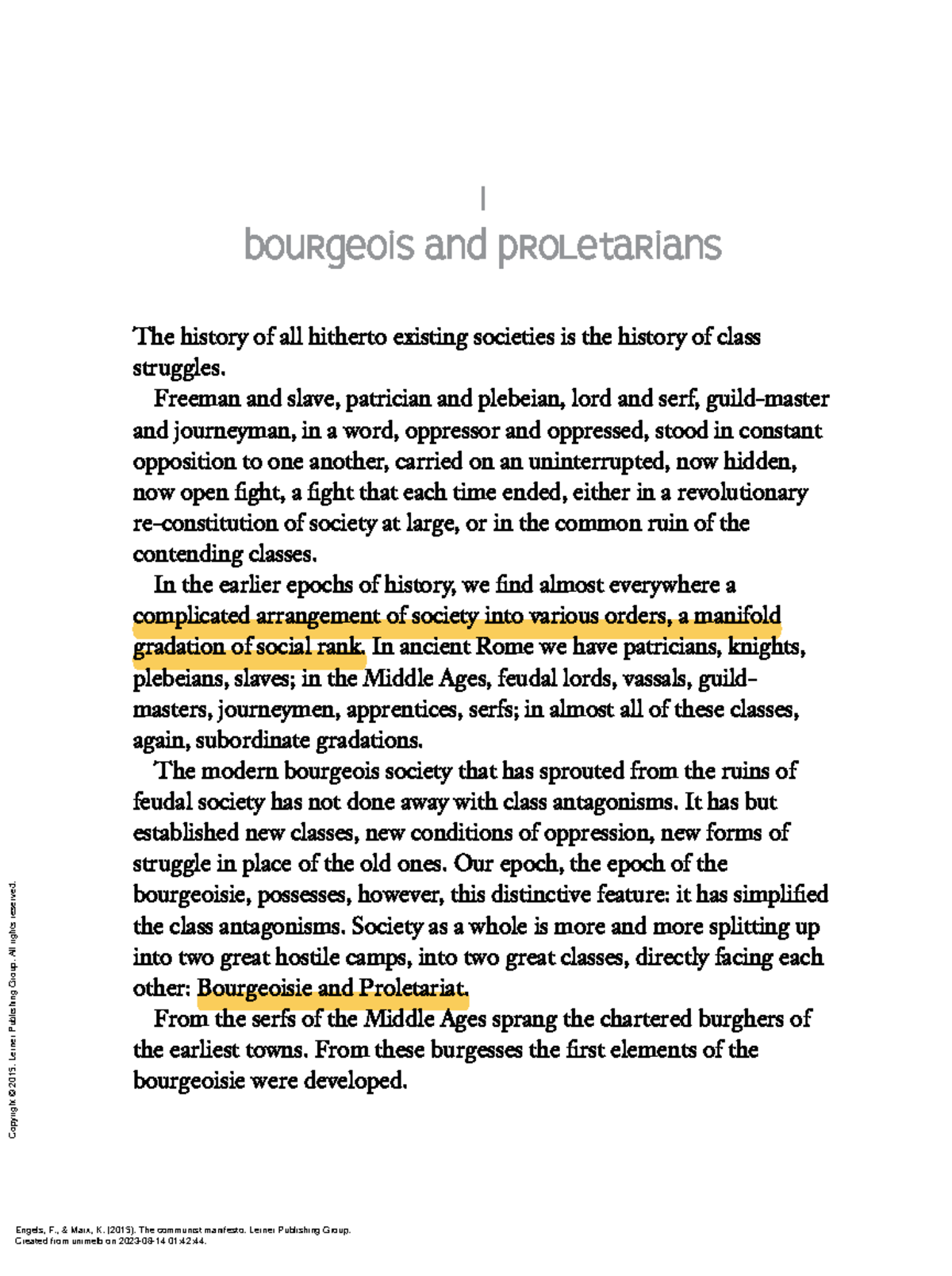 The Communist Manifesto - (I Bourgeois and Proletarians) - I BOURGEOIS ...