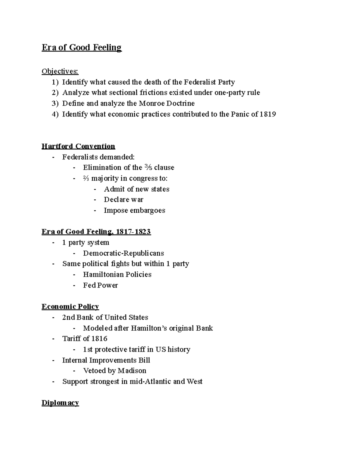 History Era of Good Feeling - Era of Good Feeling Objectives: 1 ...