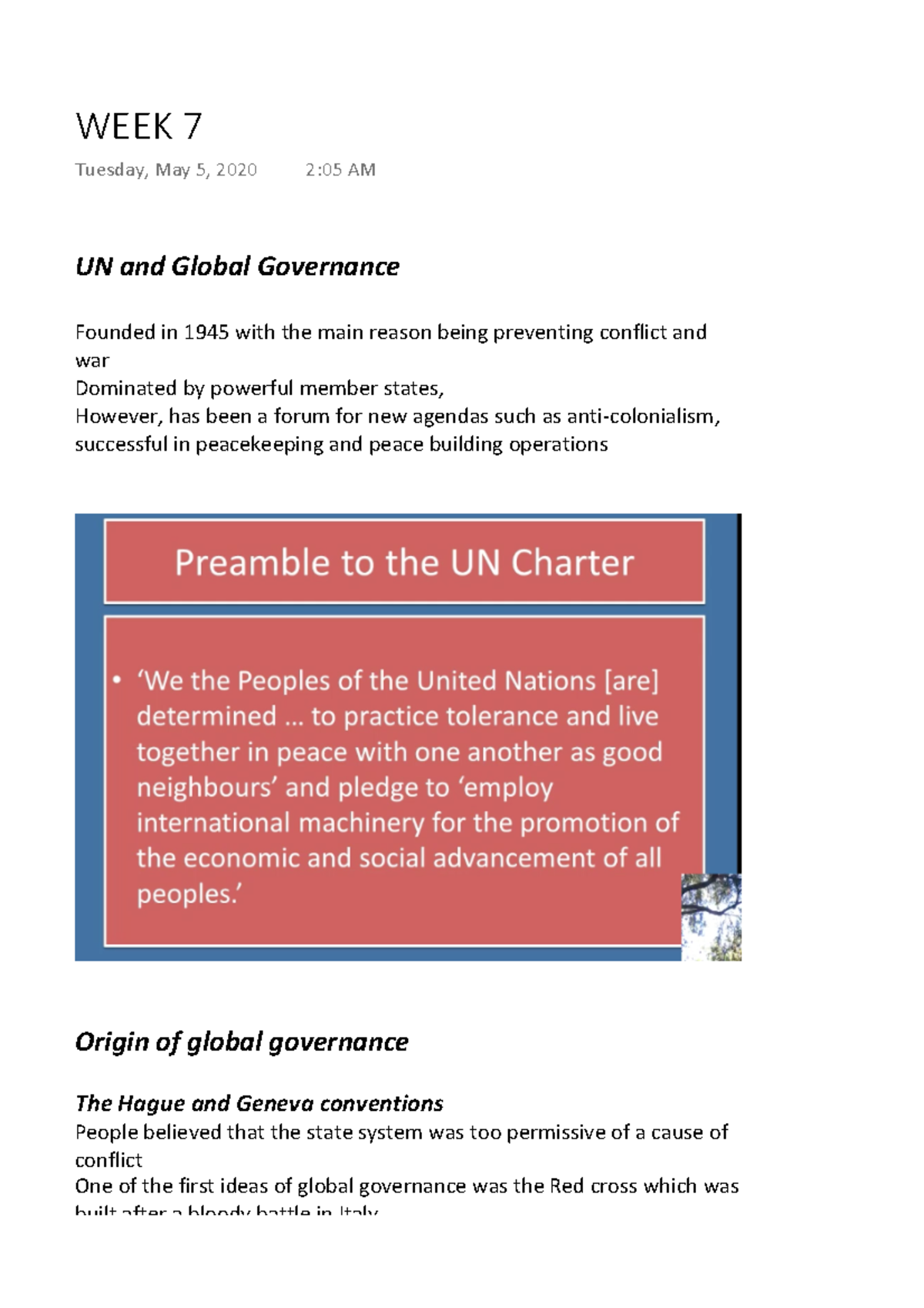 Week 7 Lecture Slides And Notes For Intro To International Relations Un And Global