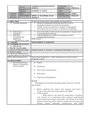 Adverbs - Lesson Plan for Grade 7 - Semi-Detailed Lesson Plan in ...