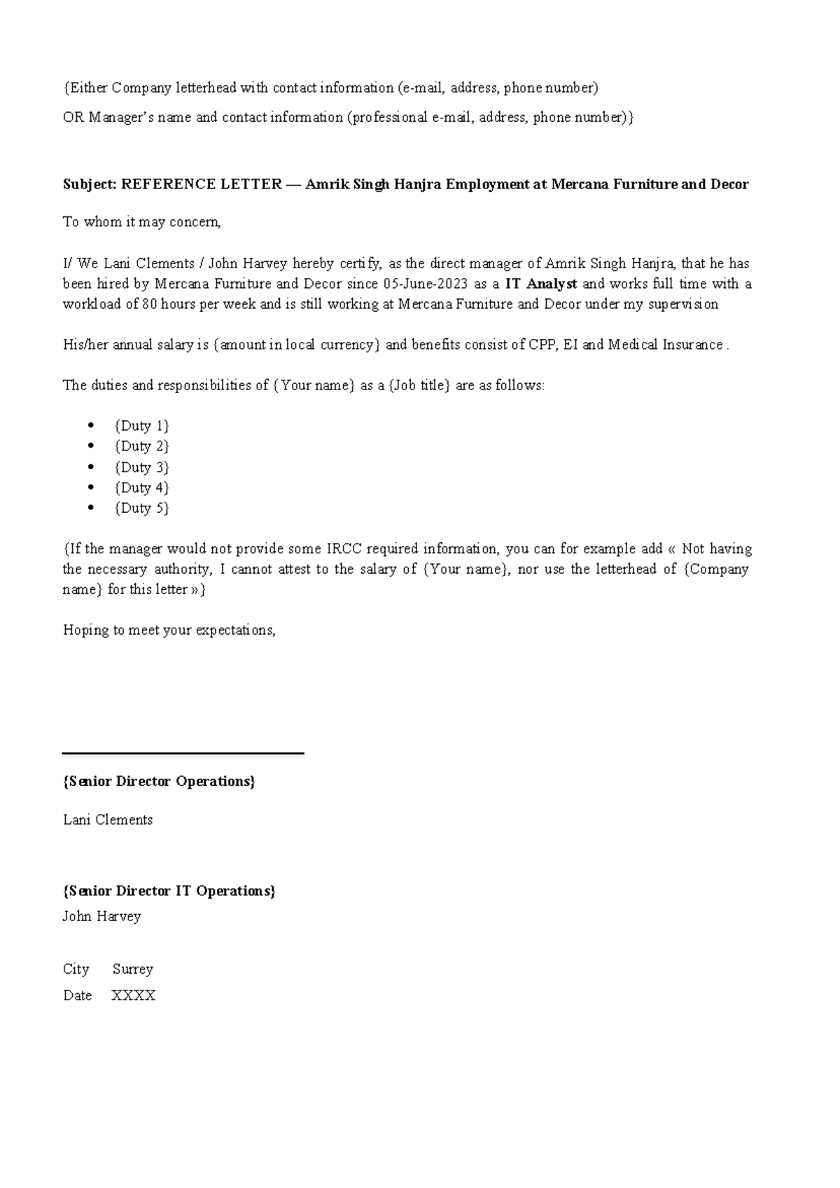 Employment Reference Letter Sample - {Either Company letterhead with ...
