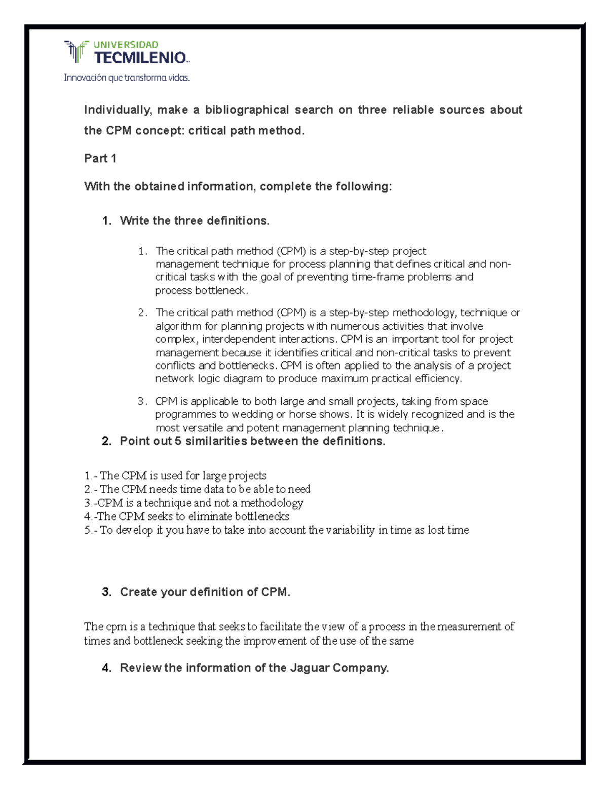 Act 4 OM yu - trabajo 2 de operation management - Individually, make a ...