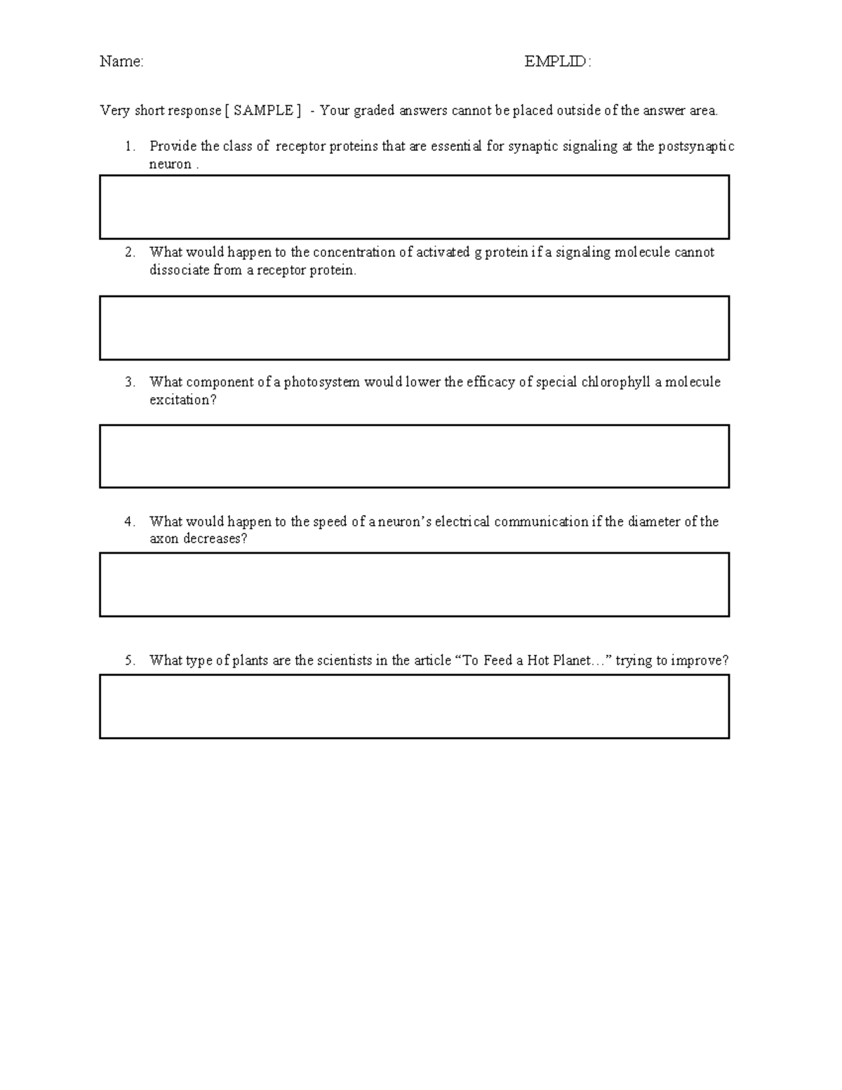 VSR Sample - Practice questions - Name: EMPLID: Very short response ...