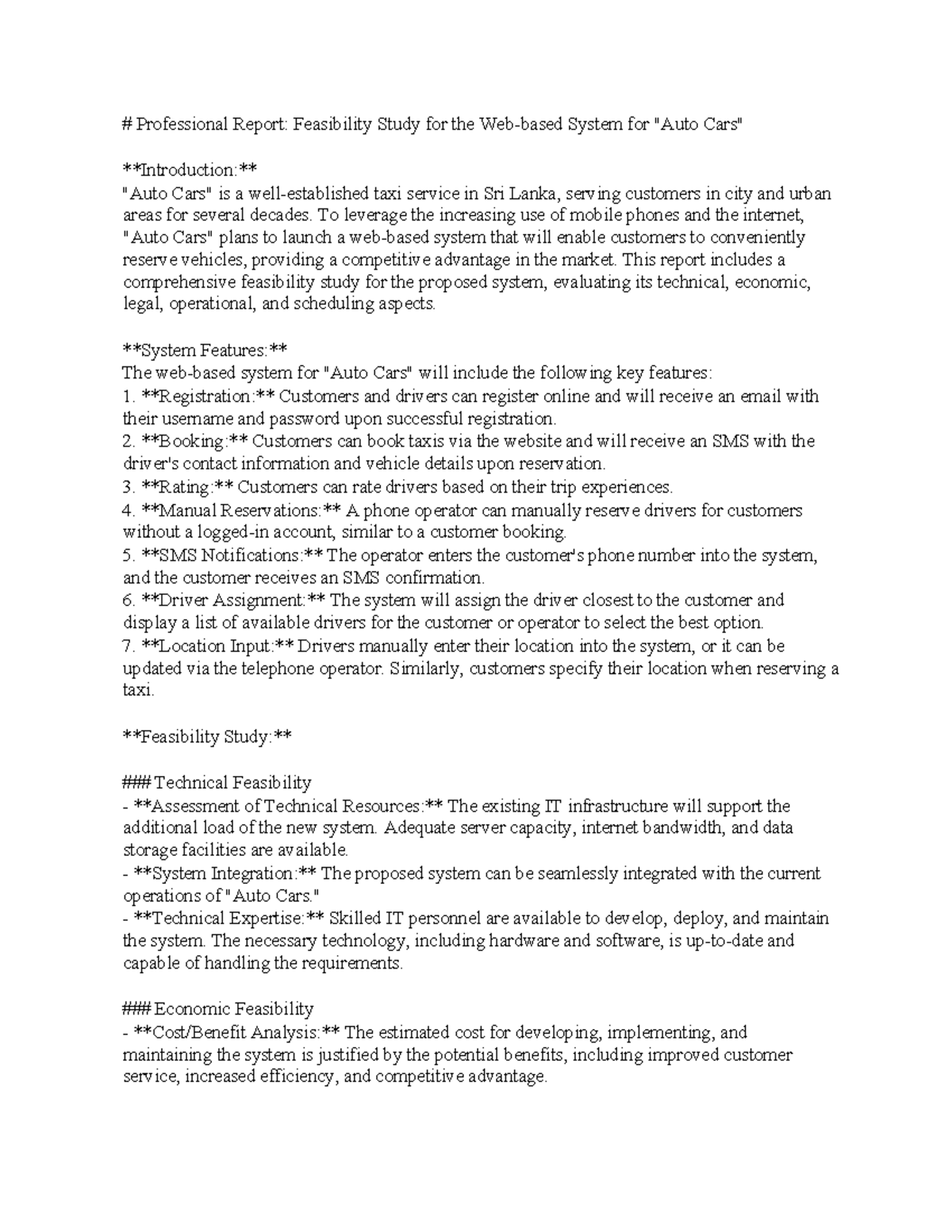 Professional Report - good - Professional Report: Feasibility Study for ...