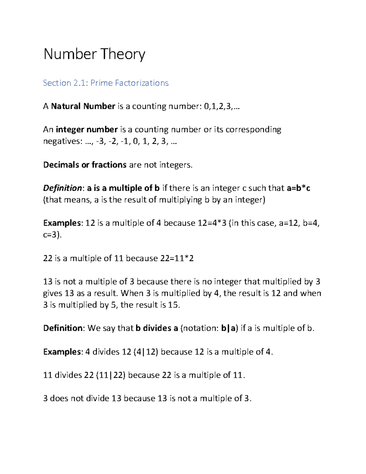 Number Theory Notes - Number Theory Section 2: Prime Factorizations A ...