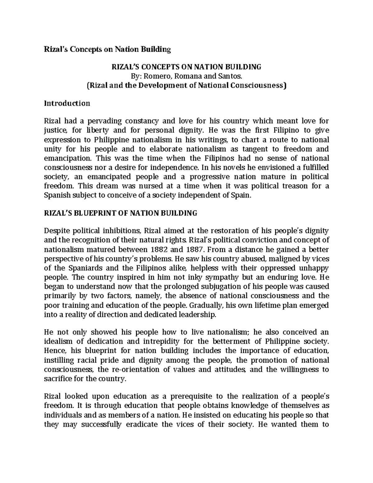 329001605 Rizal s Blueprint - Rizal's Concepts on Nation Building RIZAL ...