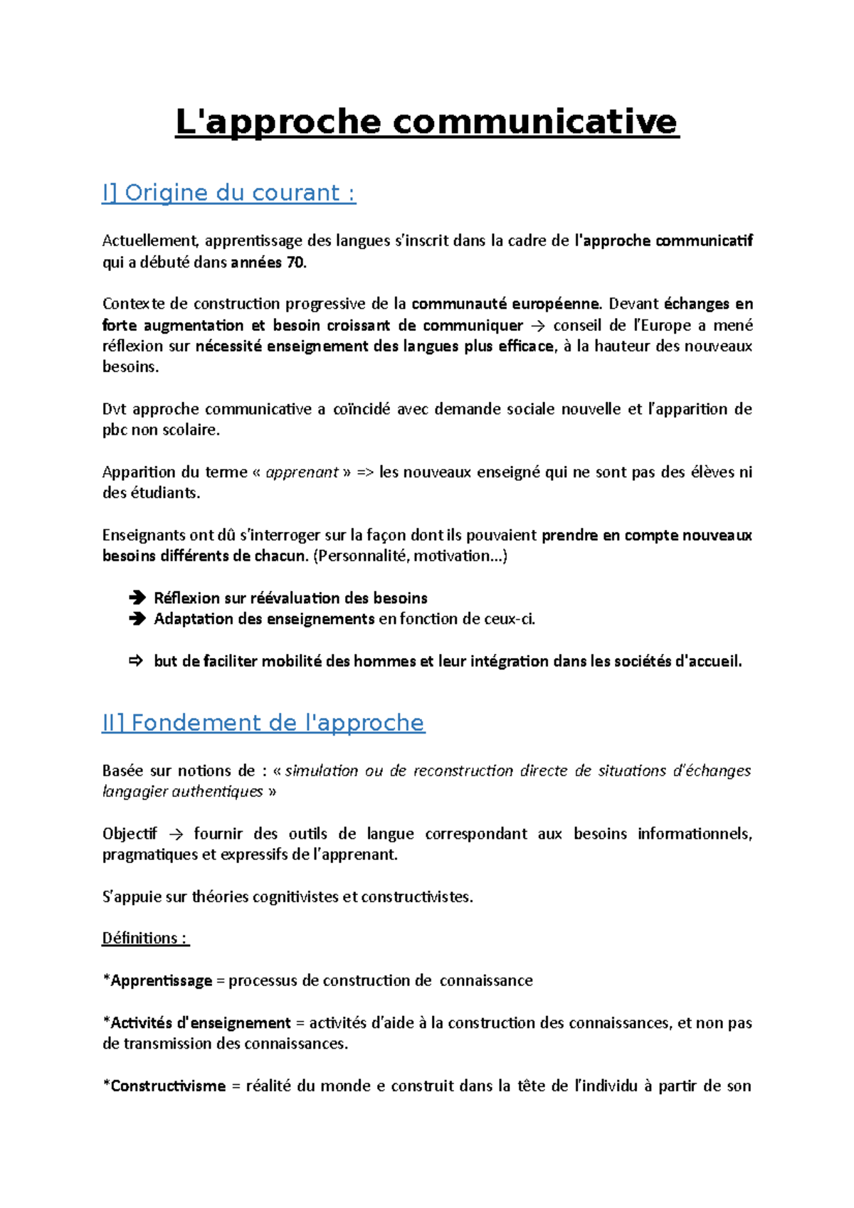 Didactique de la langue CHAP4 L' Approche Communicative - L'approche communicative I] Origine du ...
