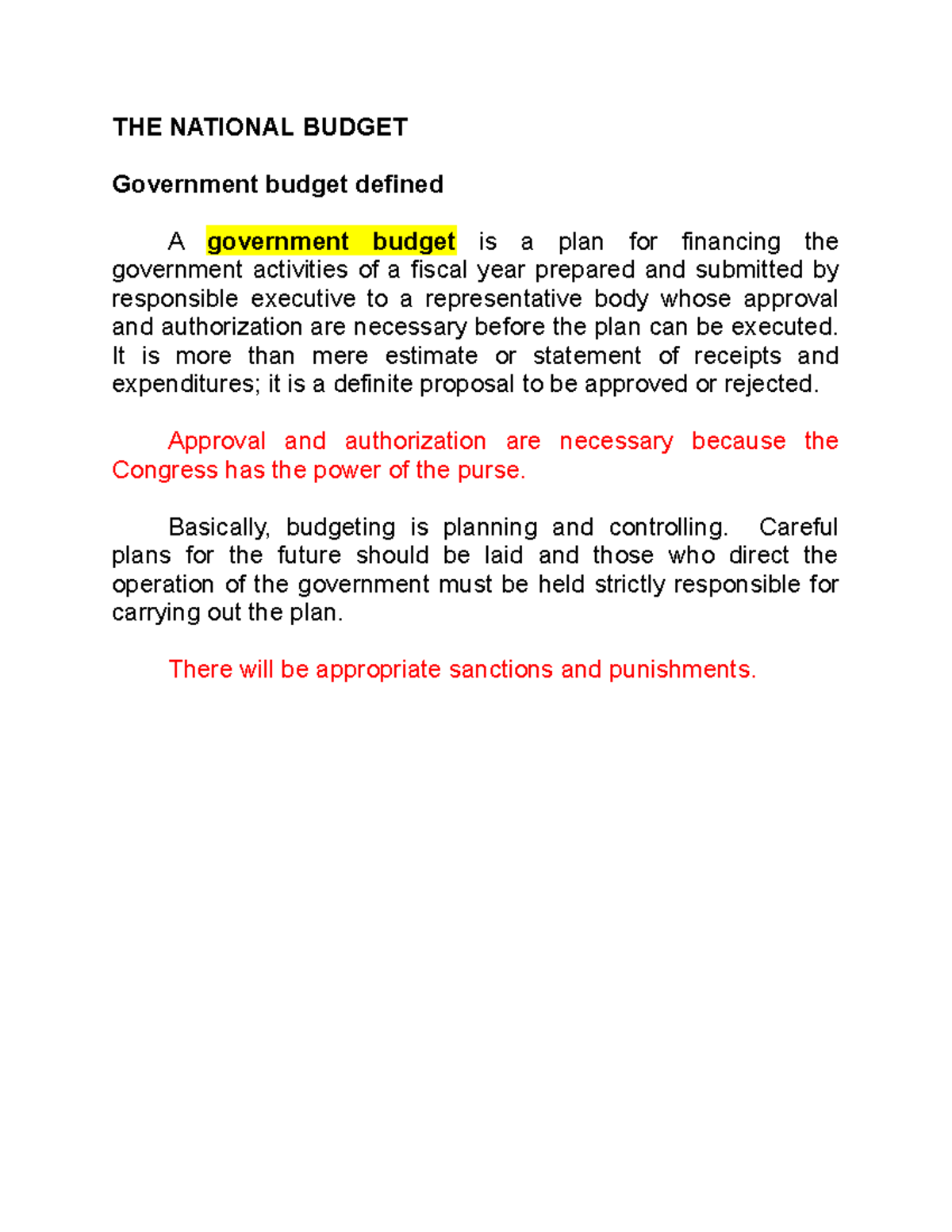 THE National Budget - Government Accounting Notes - THE NATIONAL BUDGET ...