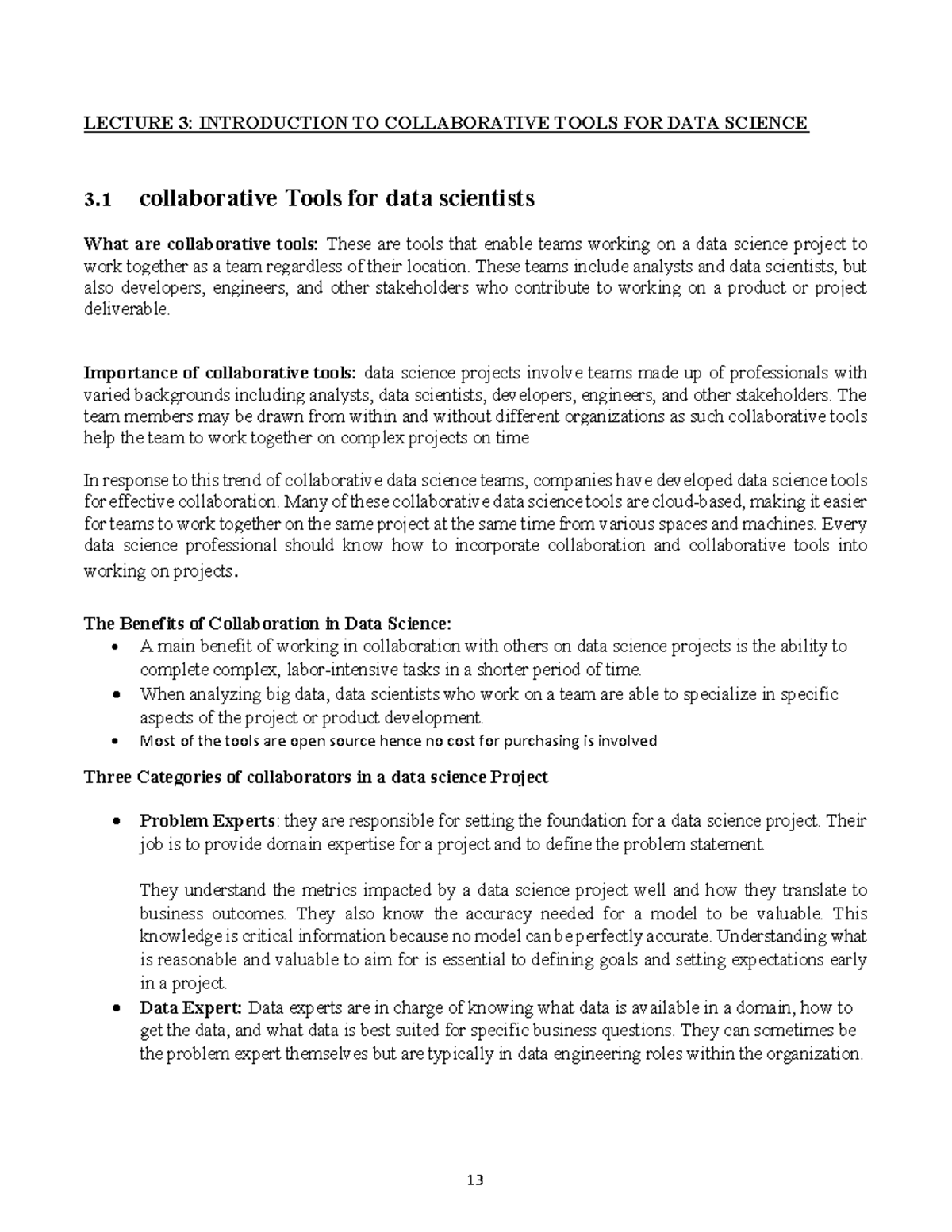 Lecture 3 Introduction TO Collaborative Tools FOR DATA Science - LECTURE 3: INTRODUCTION TO ...