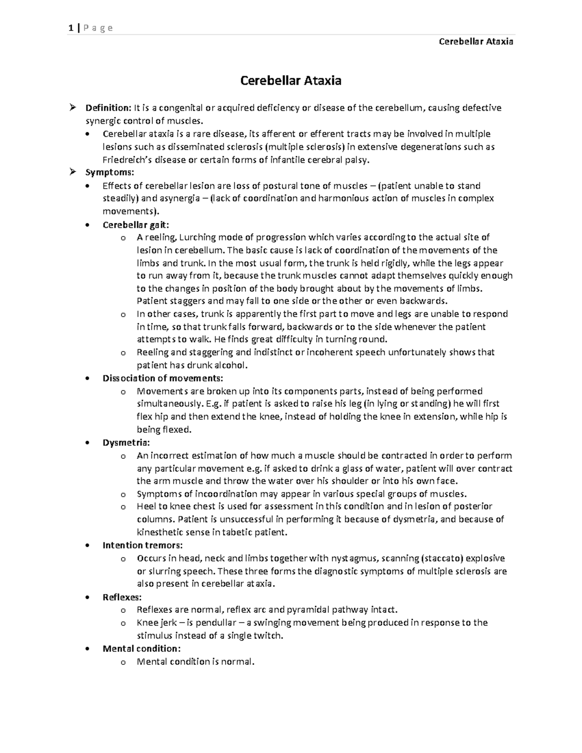 Cerebellar Ataxia 1 - 1 | P a g e Cerebellar Ataxia Cerebellar Ataxia ...