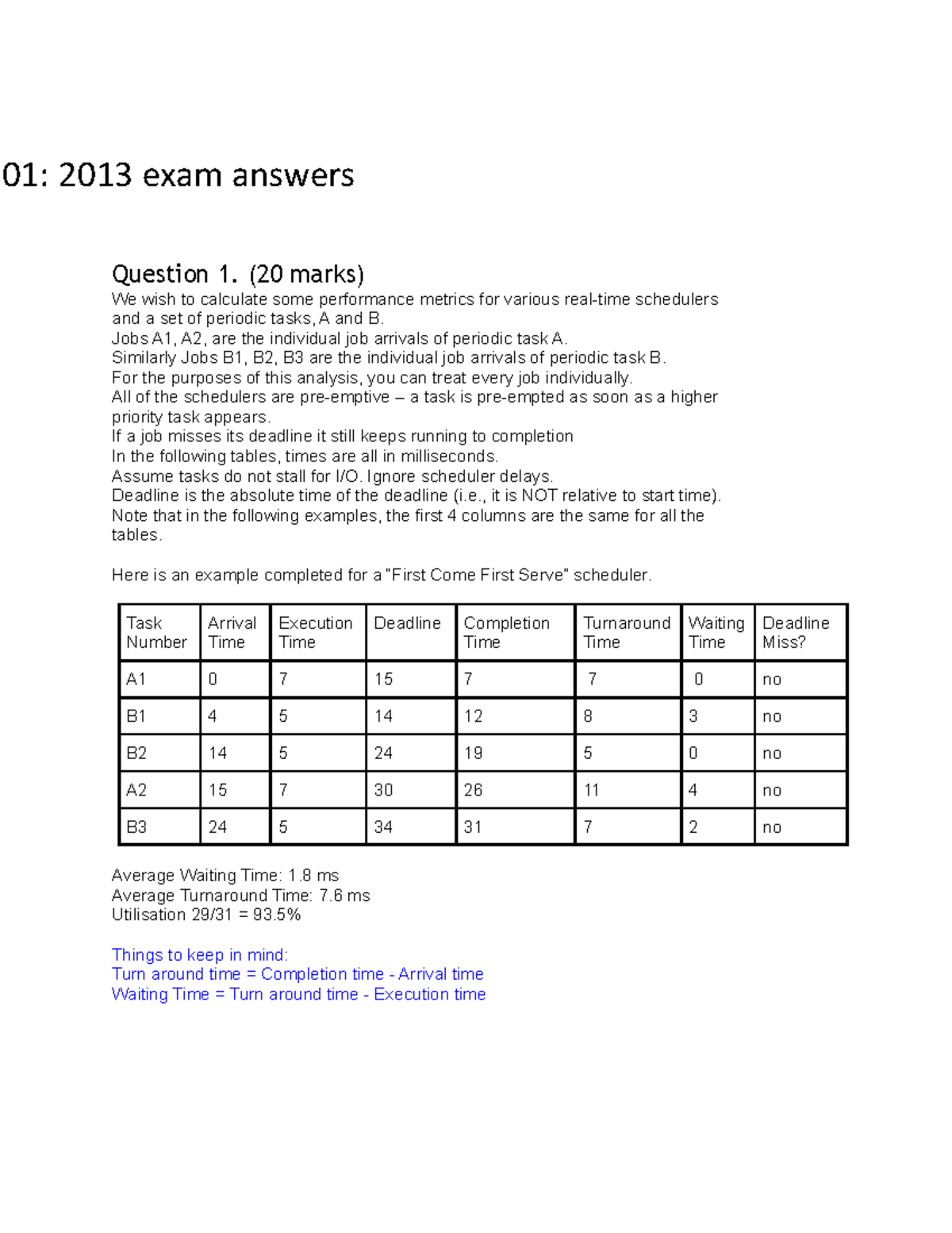 Exam 2013 Questions And Answers 301 2013 Exam Answers Question 1