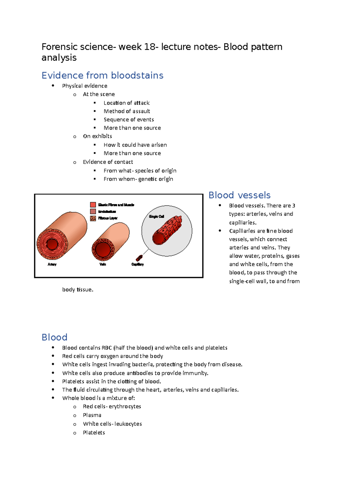 Intro to Forensic science- lecture notes-week 18 Blood pattern analysis ...
