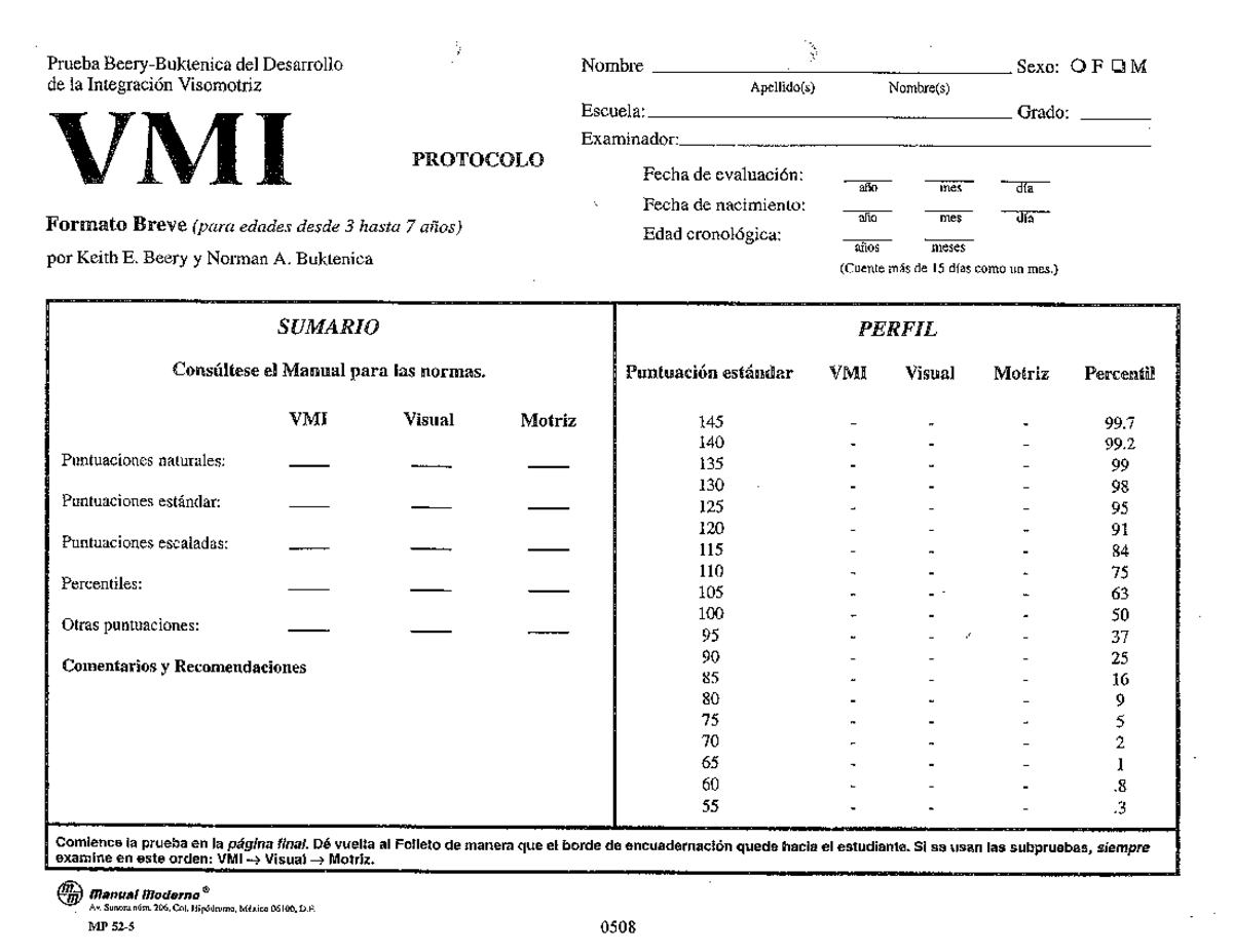 VMI Completo - Evaluación visomotriz - Psicomotricidad aplicada - Studocu